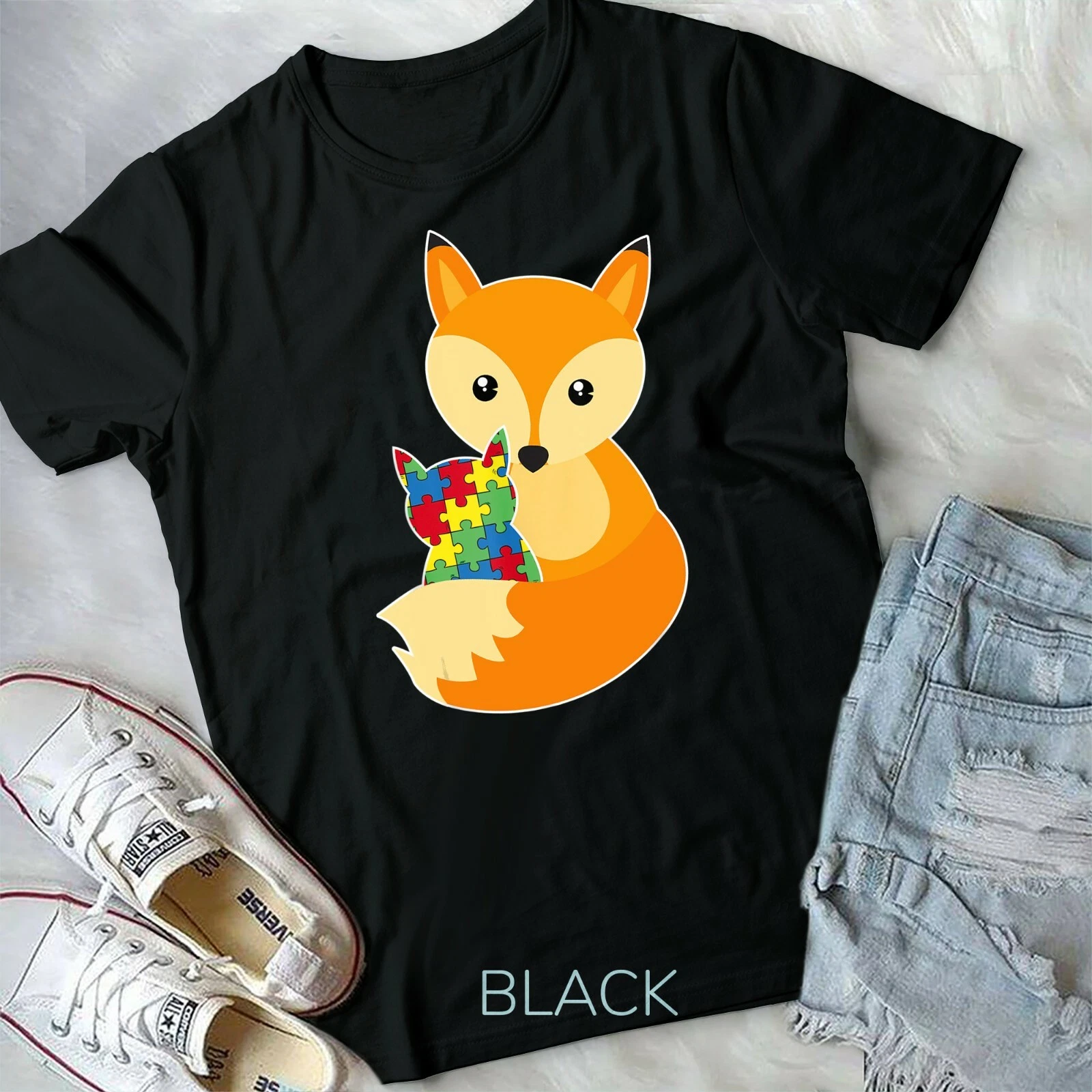 Baby Fox Love Puzzle Piece Animal Cool Autism Awareness Gift T-Shirt ...