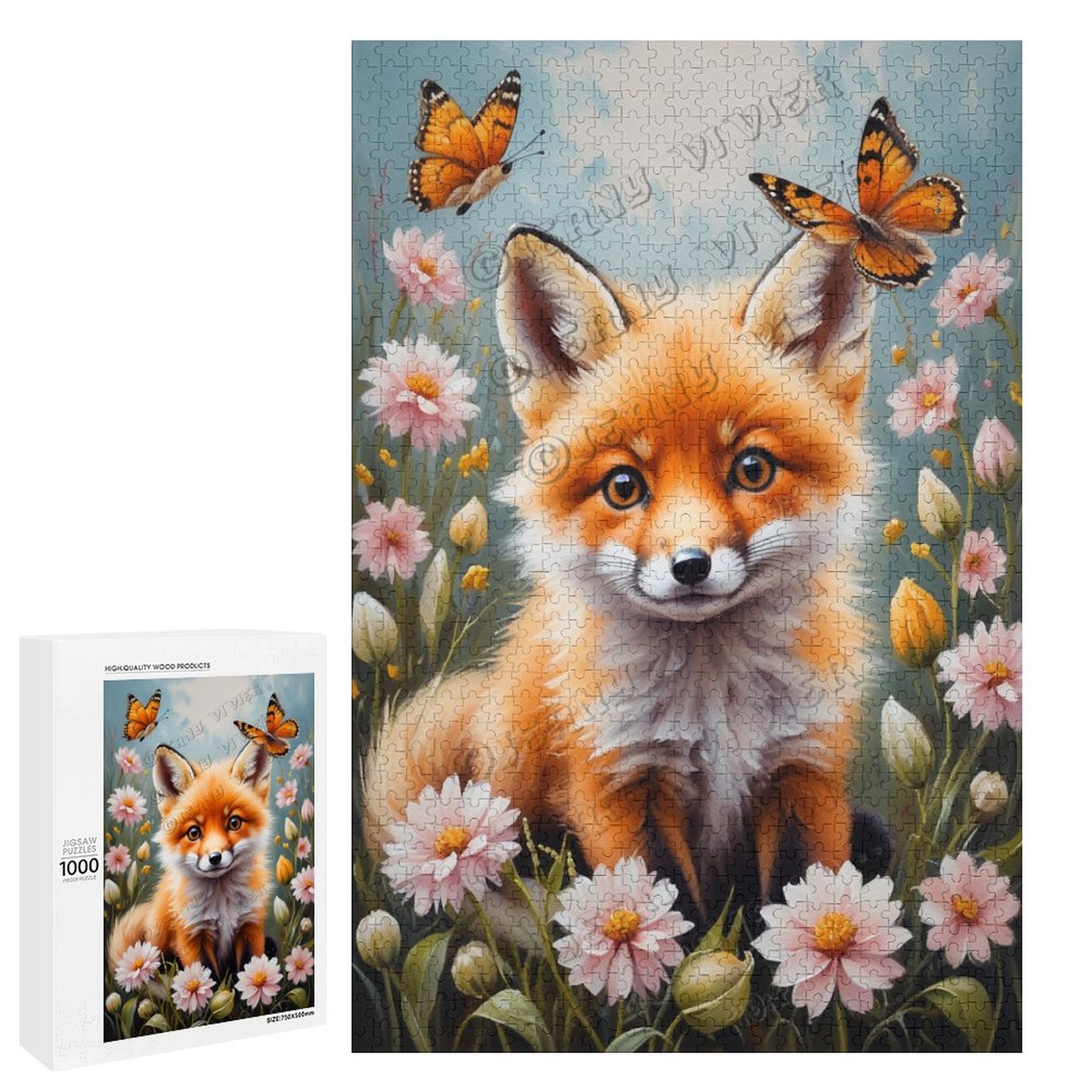 Baby Fox With Flower Oil Painting 1000-Piece Fox Puzzle for Adults ...