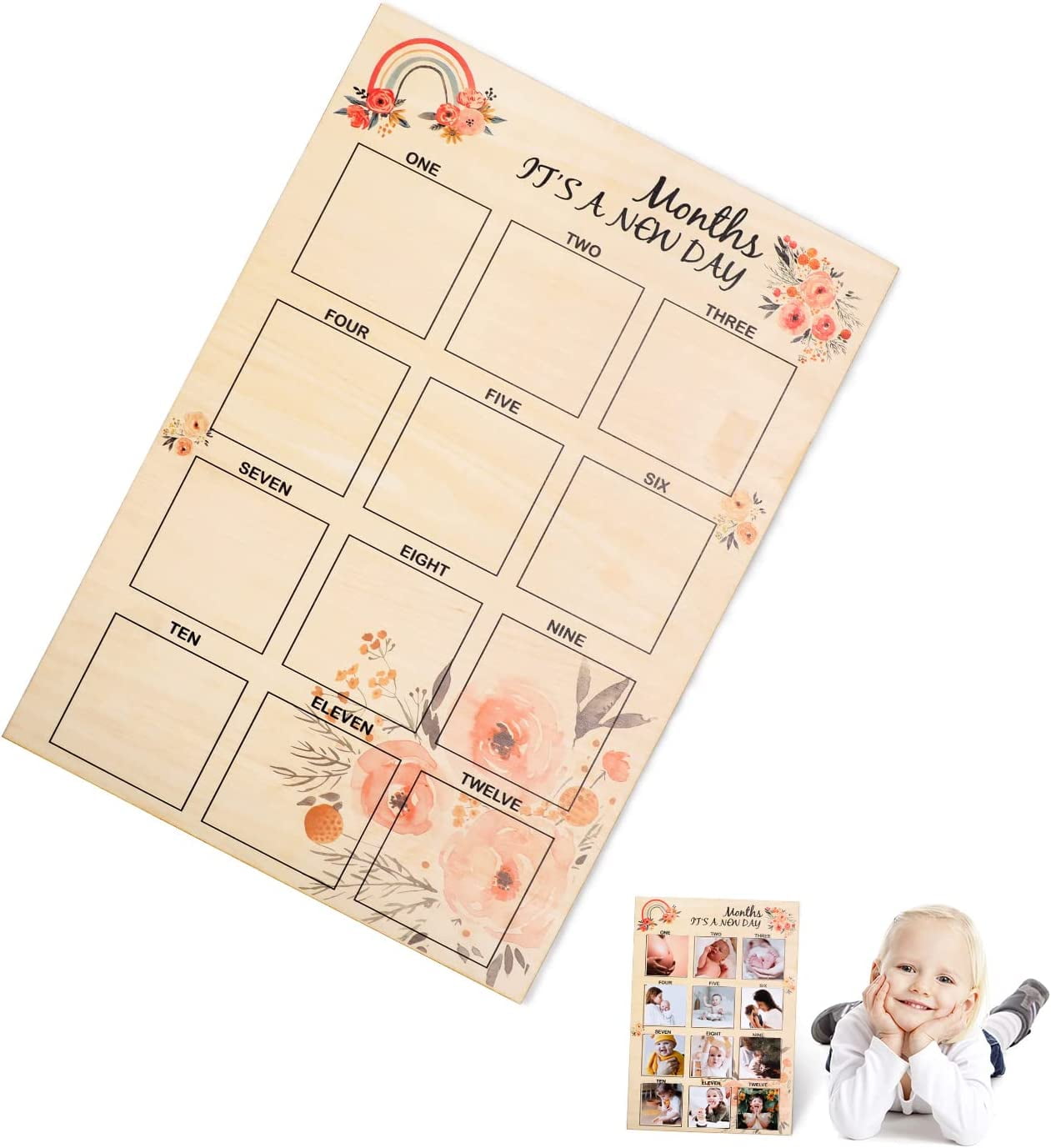 Baby Frist Year Frame Board, Newborn to 12 Month Picture Frame, Infant ...