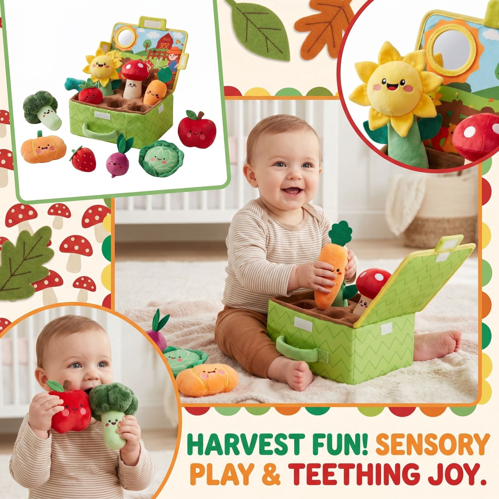 Baby Fruit Garden Plush Sensory Toy, Early Educational Kitchen Playset ...