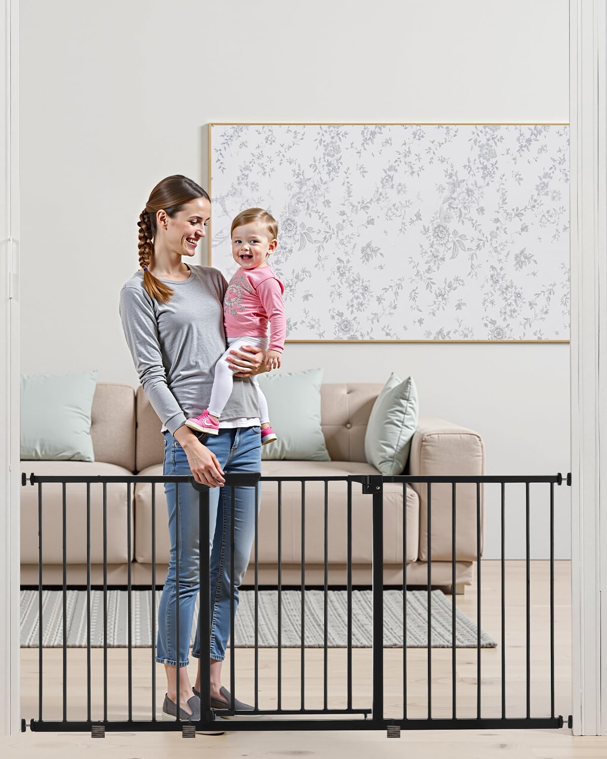 Baby Gate, 60.6-63.3 Inches Adjustable Width, 30 Inches High Dog Gate ...