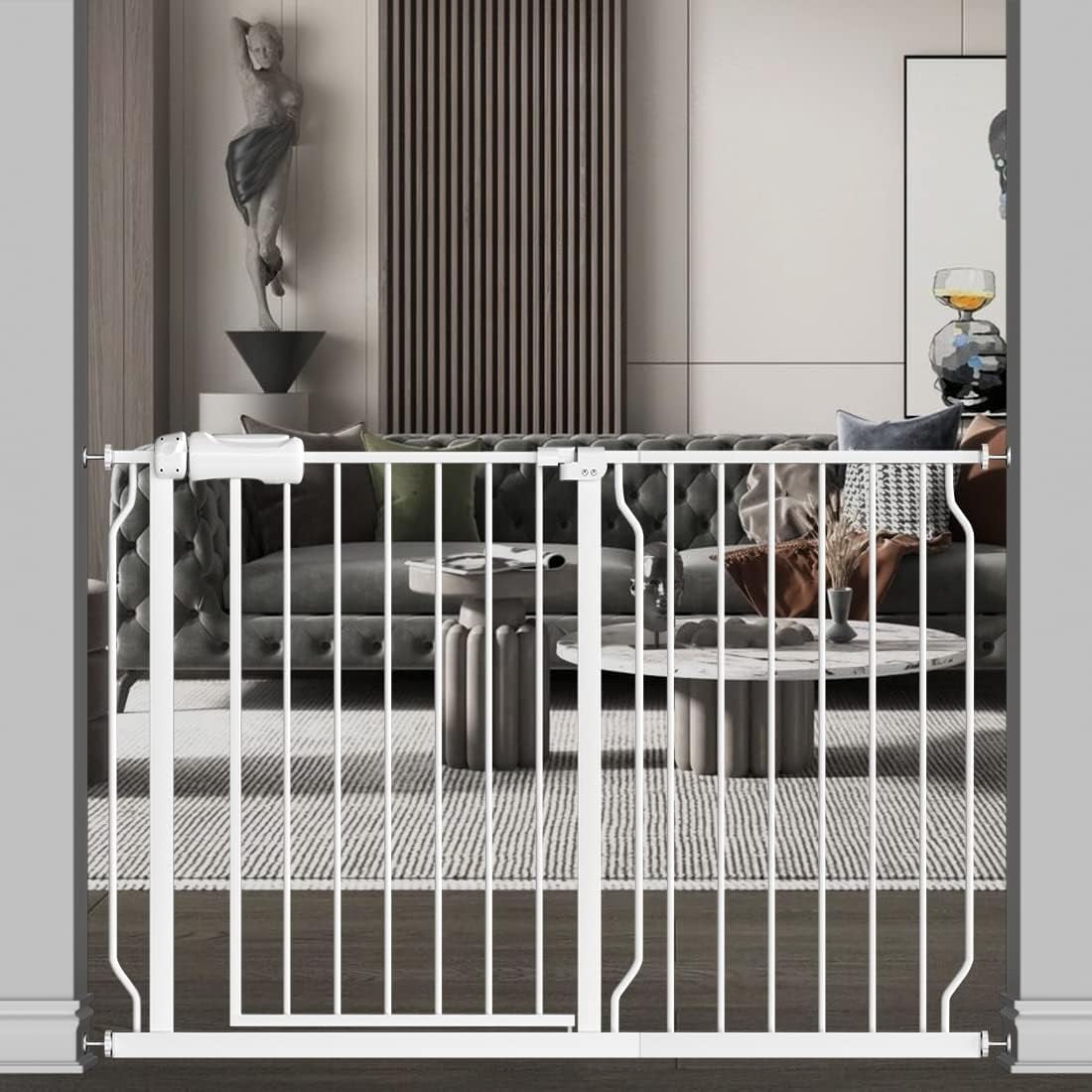 Baby Gate Extra Wide with Door, 43.5-48 Inch Walk Through Presure ...