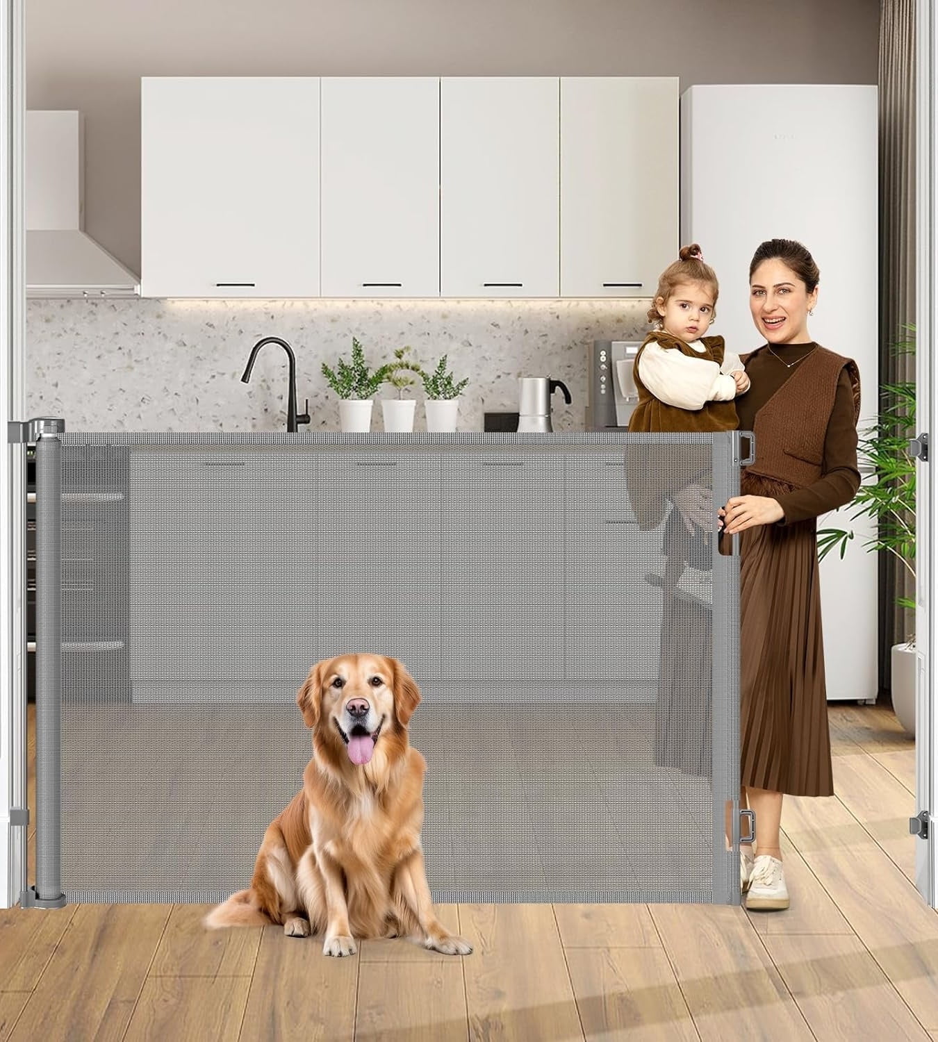 "SINGES Baby Safety Gate, 34"" x 71"" Retractable ABS Mesh, Walk Thru ...