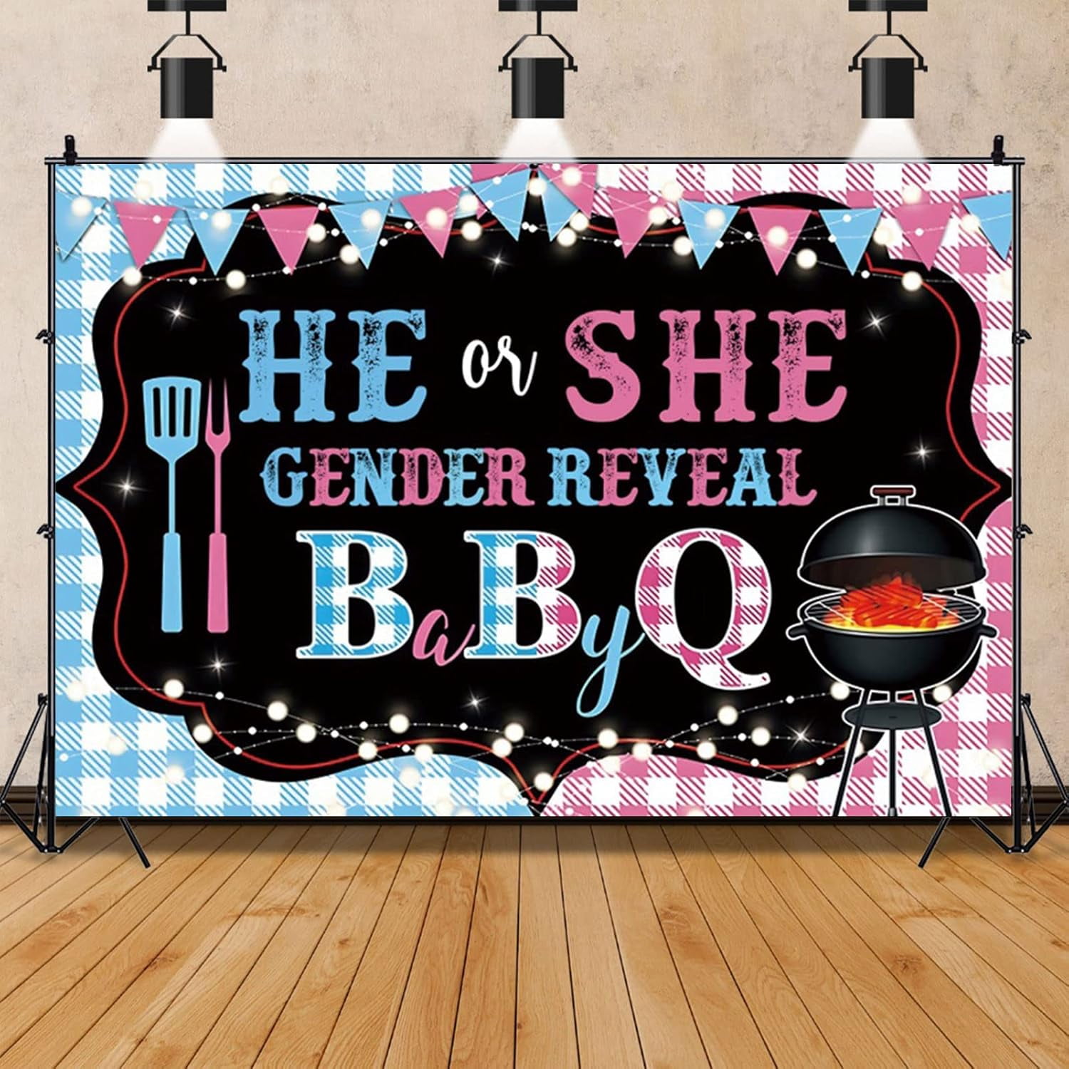Baby Gender Reveal Backdrop He Or She Baby Q Baby Shower Pink Blue ...