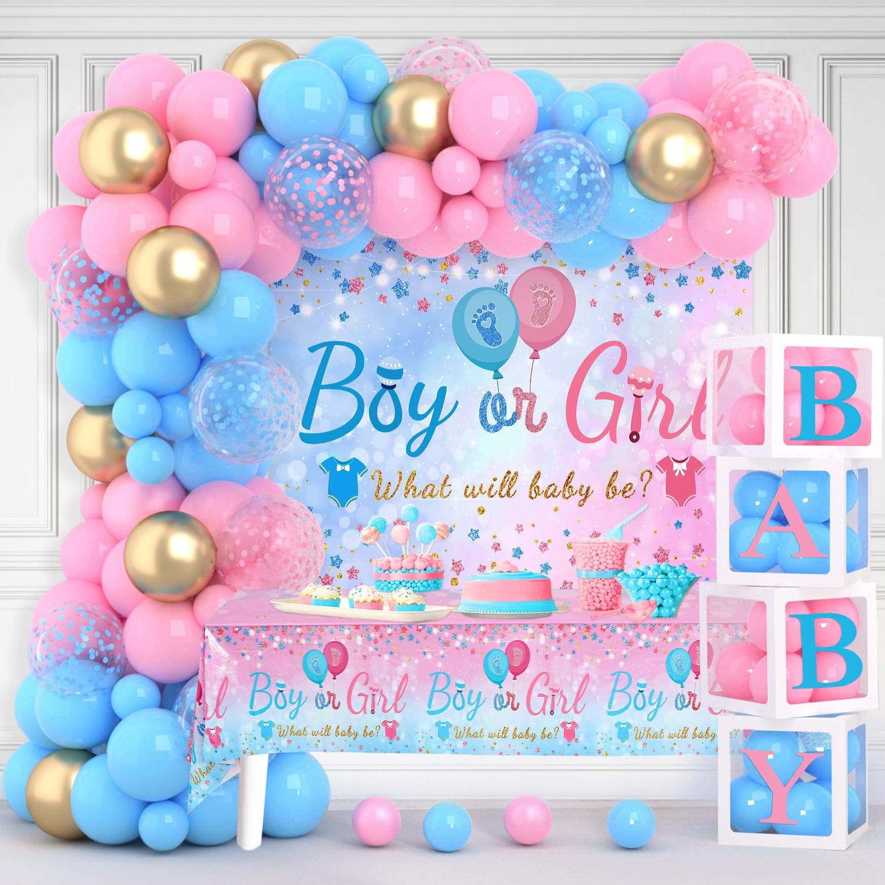 Baby Gender Reveal Party STF9 Decorations - Pink Blue Balloon Kits With ...