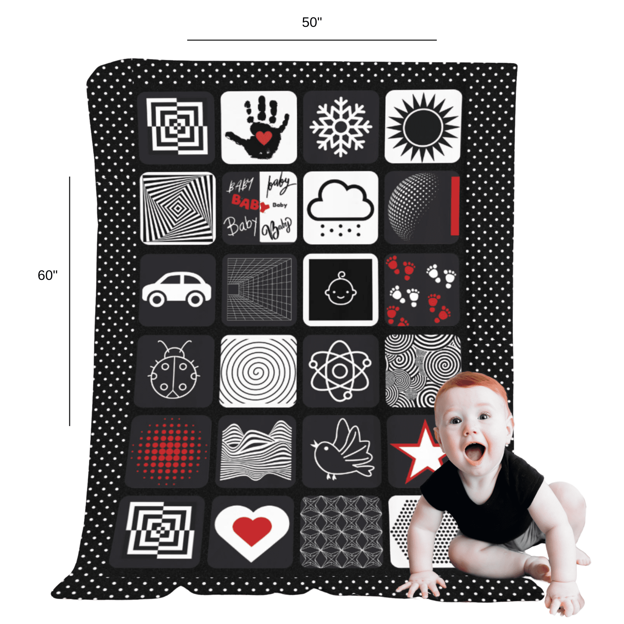 Baby Geometrics High-Contrast Baby Floor Blanket – Black & White Tummy ...
