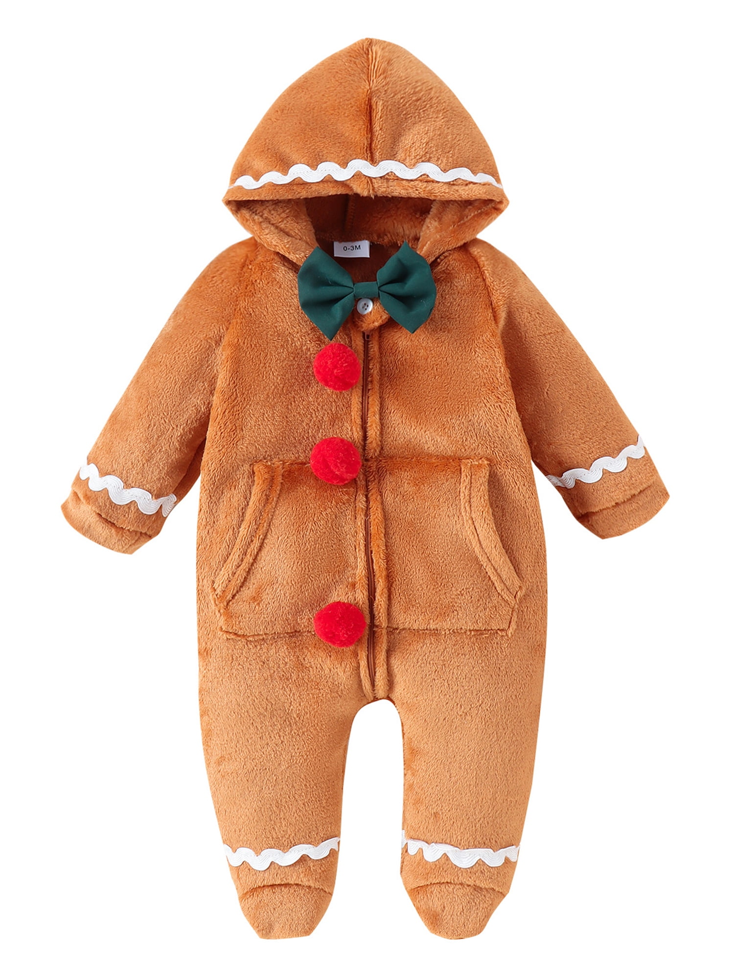 Baby Gingerbread Costume Boy Girl Christmas Outfit Hoodie Pocket ...