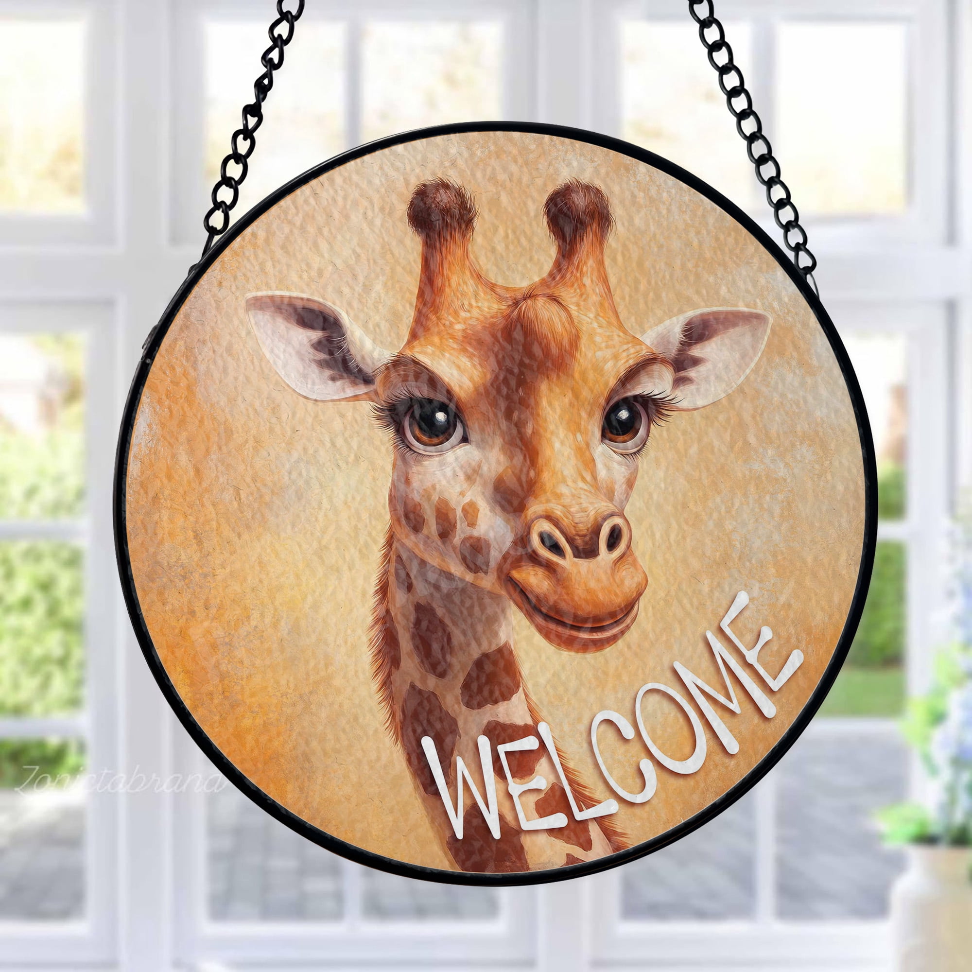 Baby Giraffe Stained Glass Suncatcher Metal Outdoor Decor Cute Animal ...