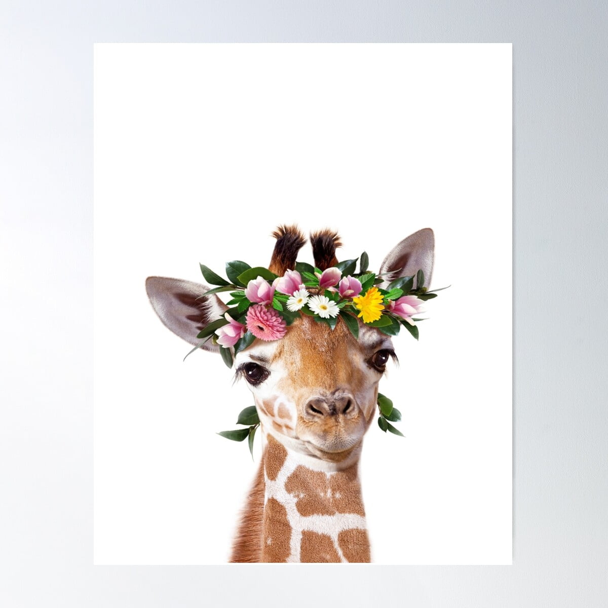 Baby Giraffe With Flower Crown, Baby Animals Art Print By Synplus ...