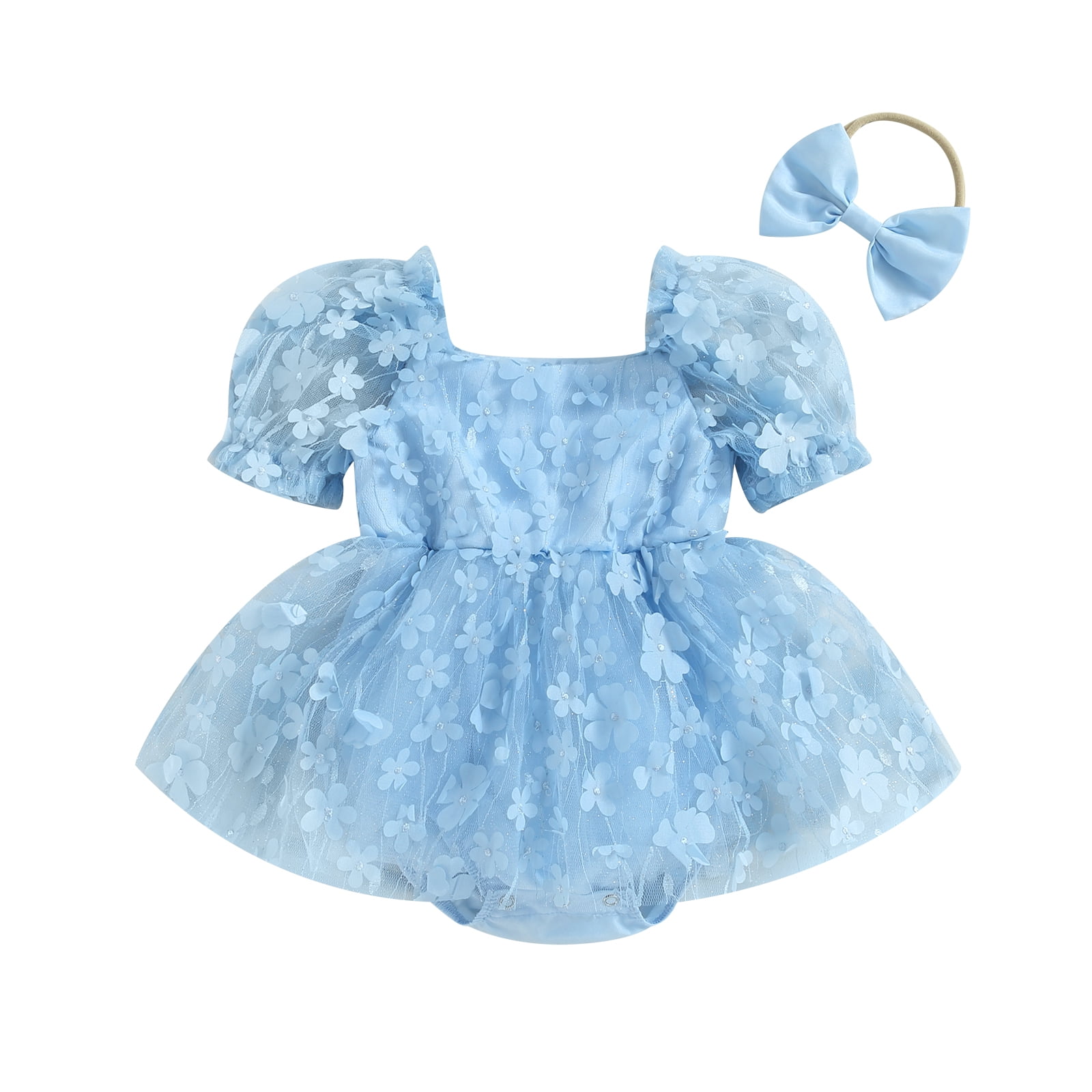 Baby Girl 2 Piece Outfits Flower Short Sleeve Romper Dress with Cute ...