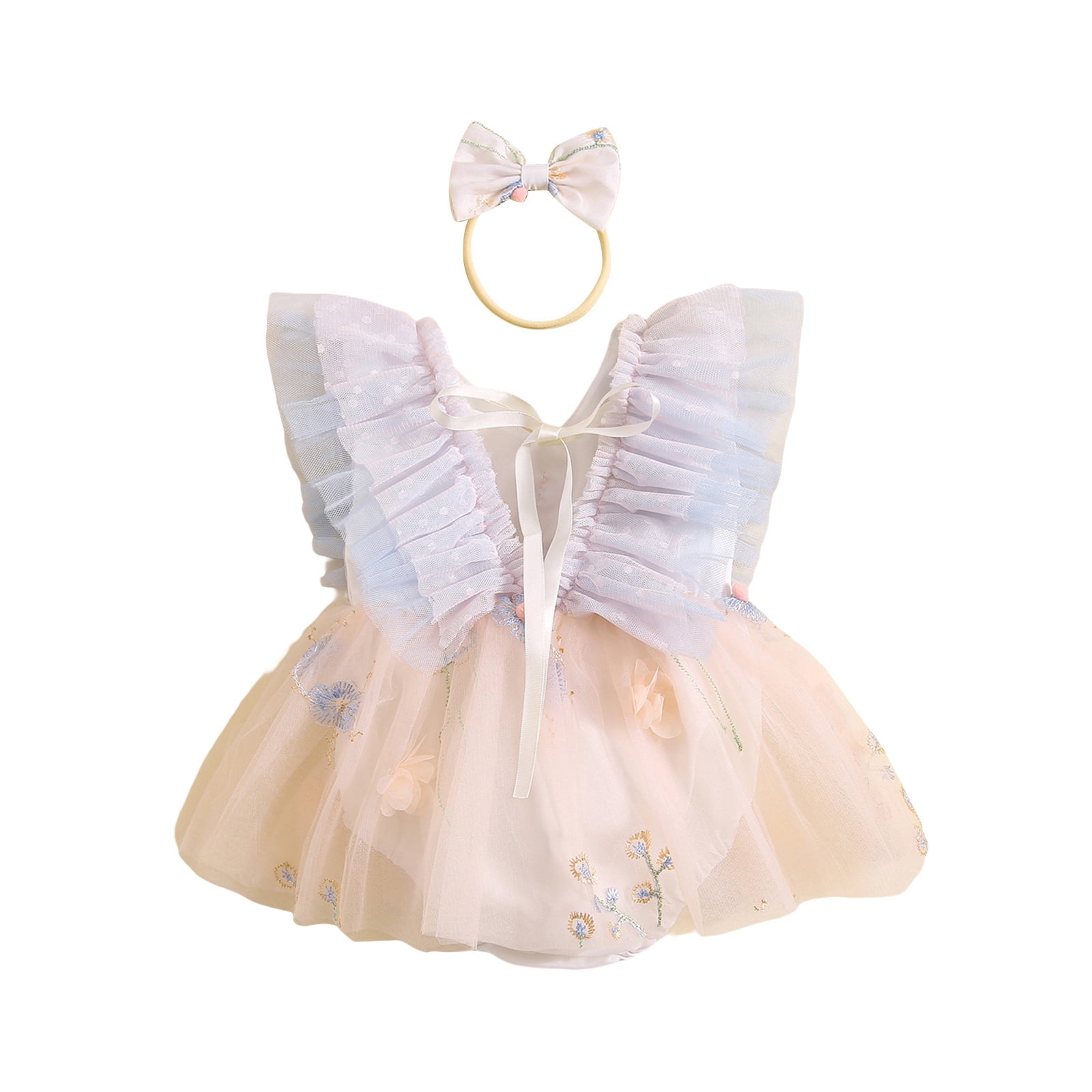 Baby Girl 2 Piece Summer Set, 3D Butterfly Flower Embroidery Fly Sleeve ...