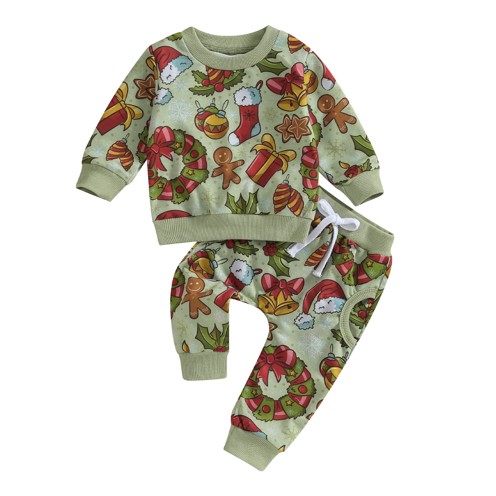 Baby Girl 2Pcs Christmas Outfits Long Sleeve Santa/Wreath Print Tops ...