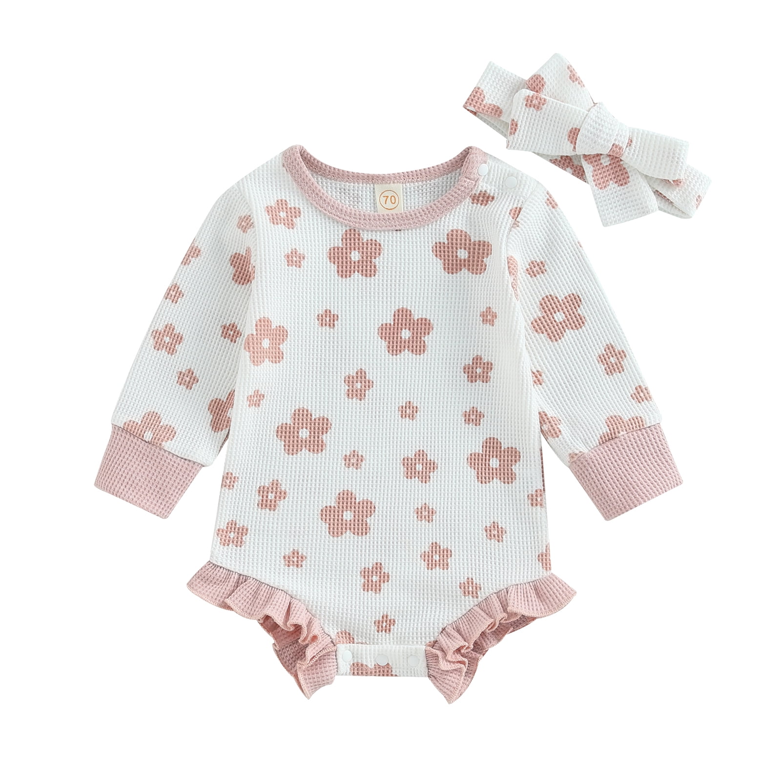 Baby Girl 2Pcs Spring Fall Outfits 3M 6M 12M 18M Long Sleeve Floral Print Ruffle Romper with ...