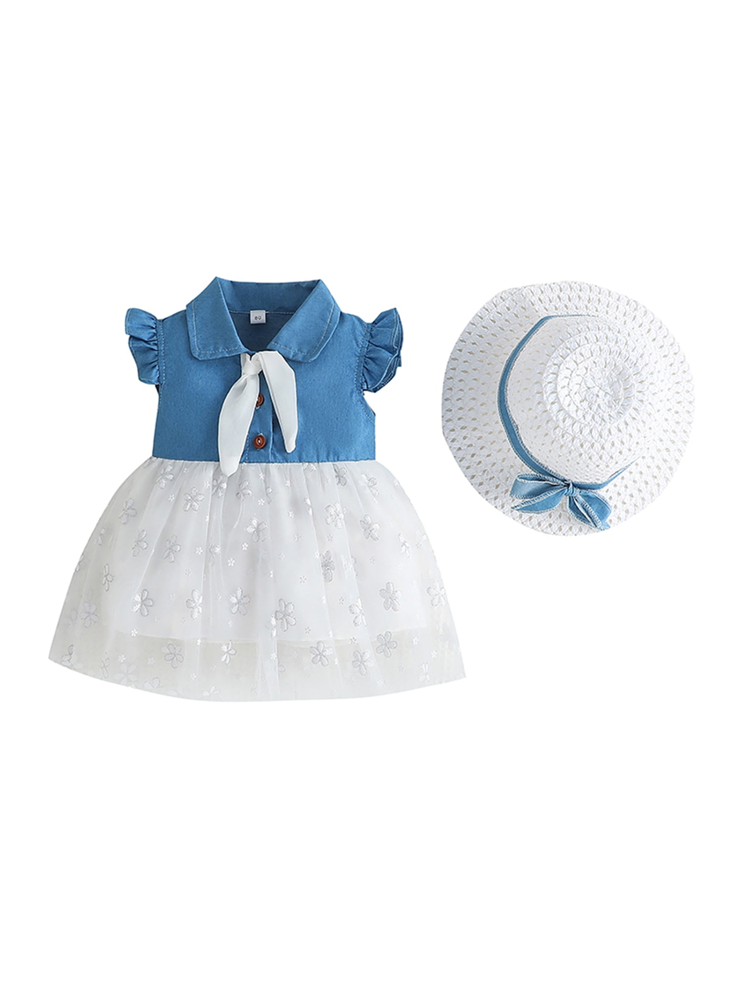 Baby Girl 2Pcs Summer Outfits, Fly Sleeve Button Down Denim Top A-line ...