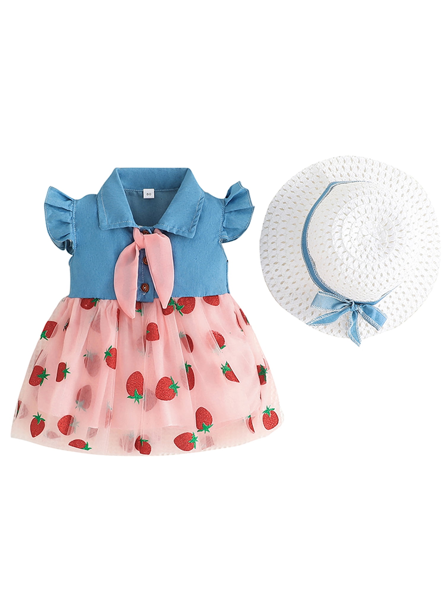 Baby Girl 2Pcs Summer Outfits, Fly Sleeve Button Down Denim Top A-line ...
