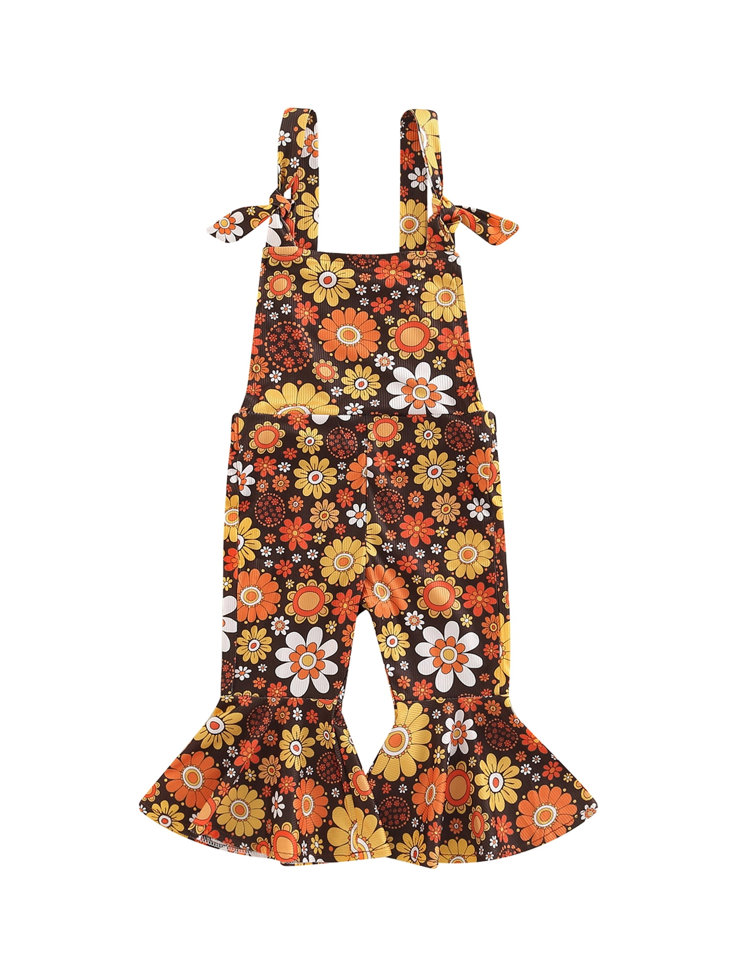 Baby Girl Bell Bottoms Romper Toddler Floral Overalls Suspender Flare Pants Sleeveless Strap ...