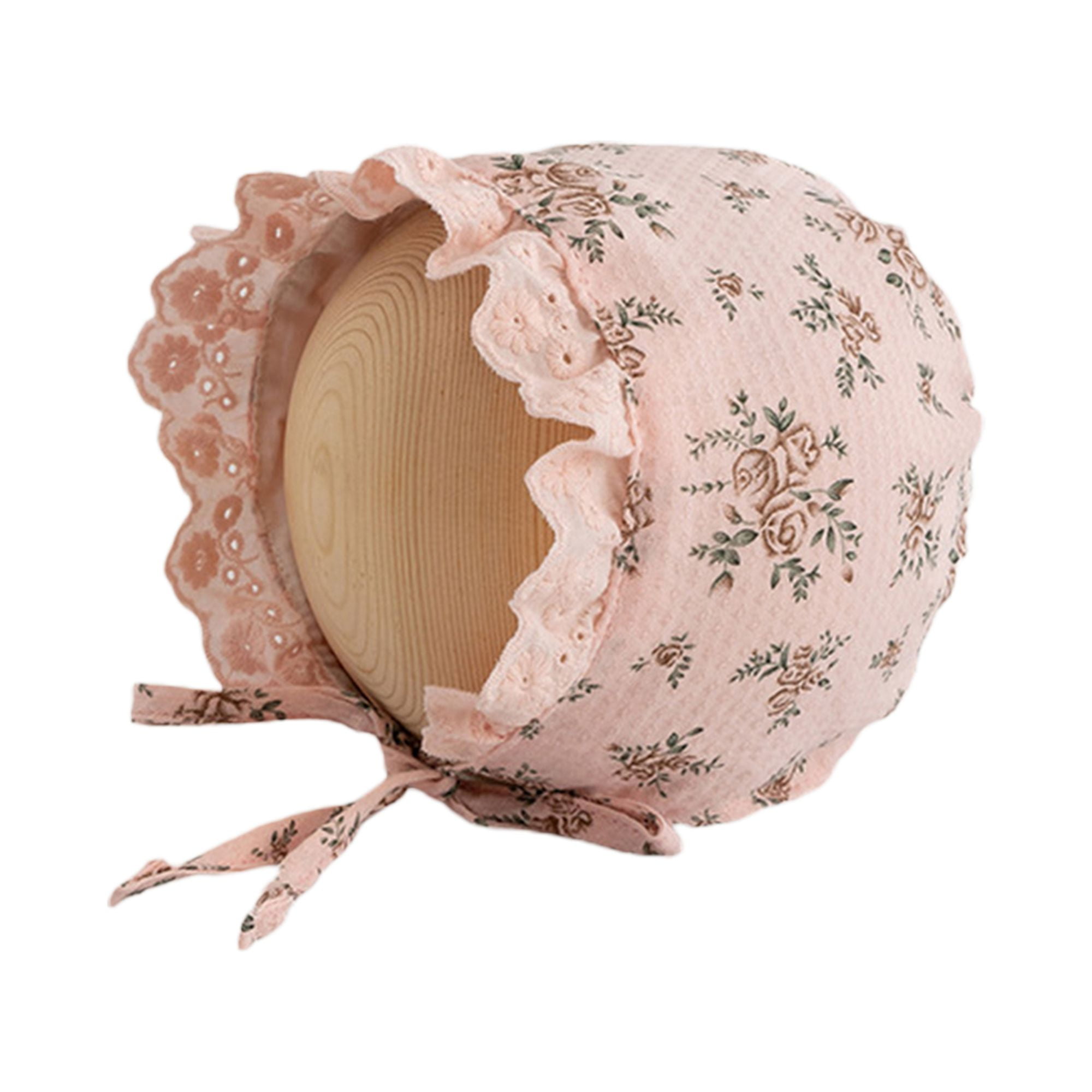 Baby Girl Bonnet Floral Print Eyelet Lace Christening Bonnet Cap ...