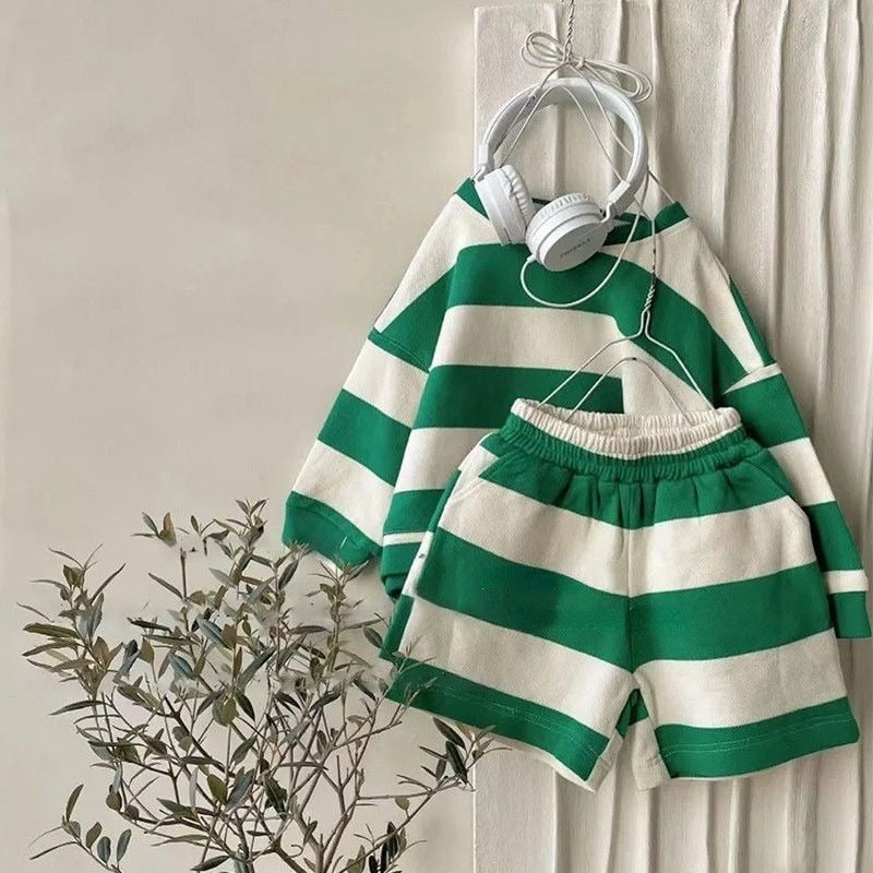 Baby Girl Boy Cotton Striped Clothes Set Hoodie and Shorts 2pcs Infant ...