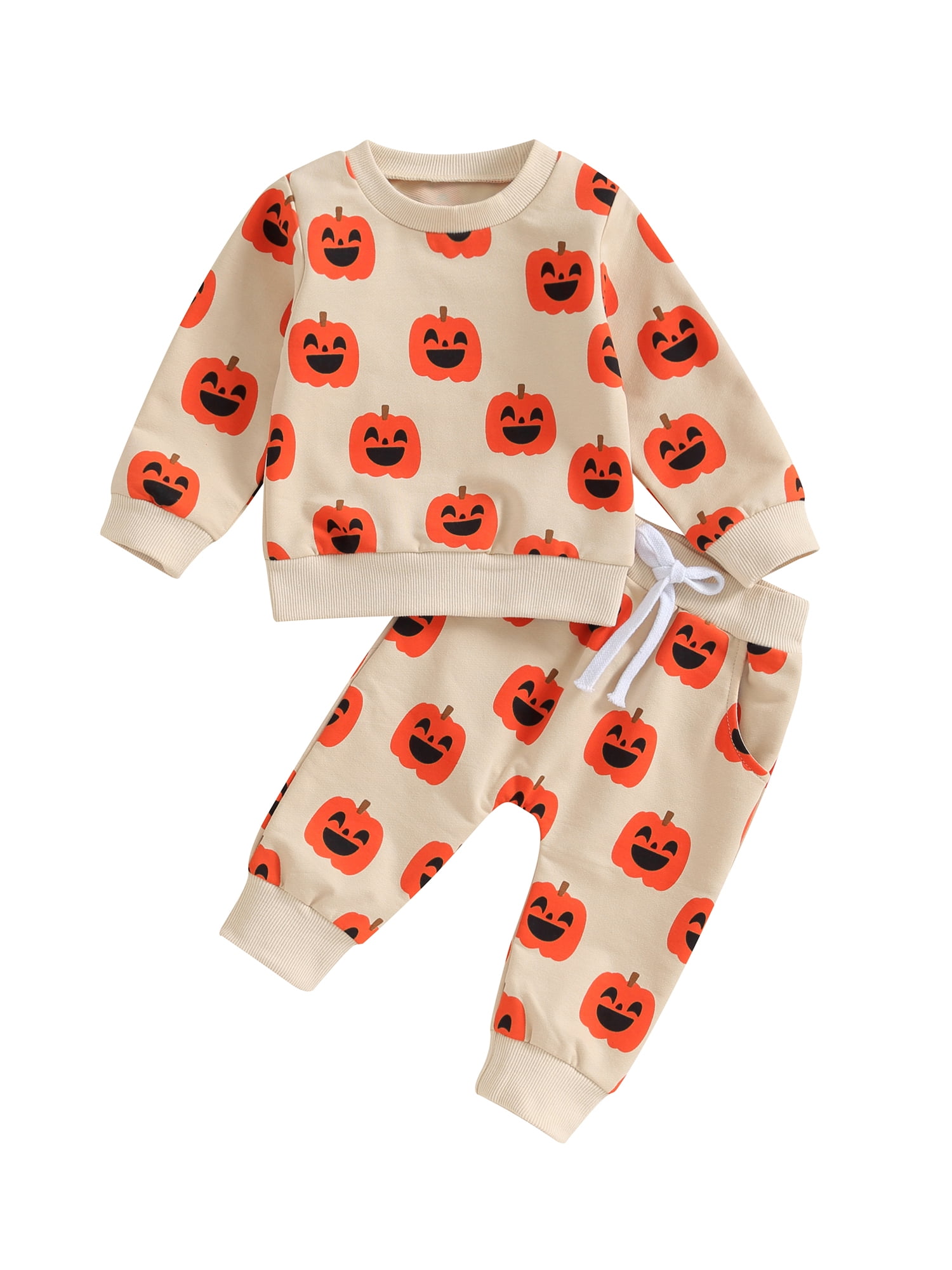 Baby Girl Boy Halloween Outfit Pumpkin Print Long Sleeve Sweatshirts Tops and Long Pants 2Pcs ...