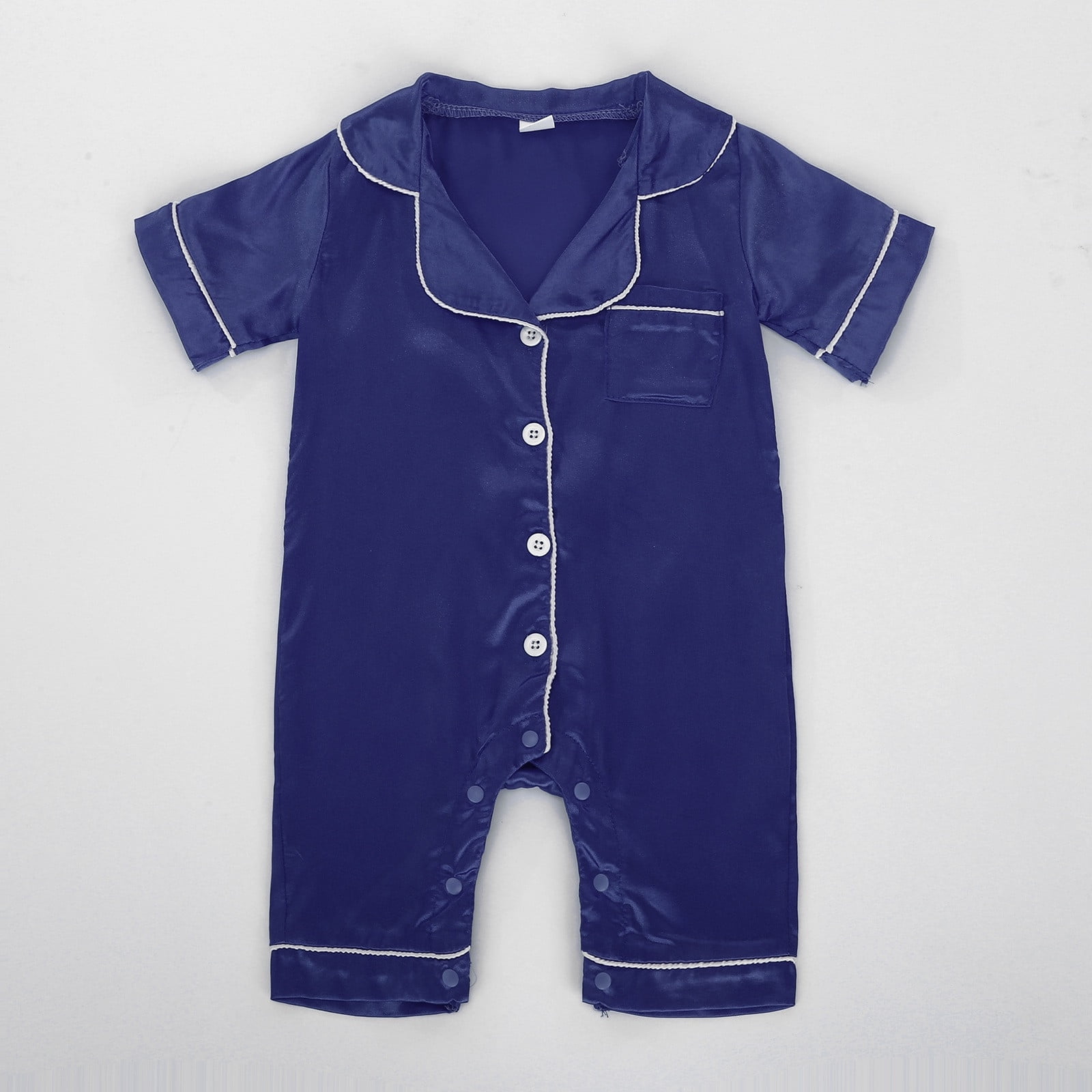 Baby Girl Boy Sleepers Satin Silk Short Sleeve Button Down Romper Pjs ...
