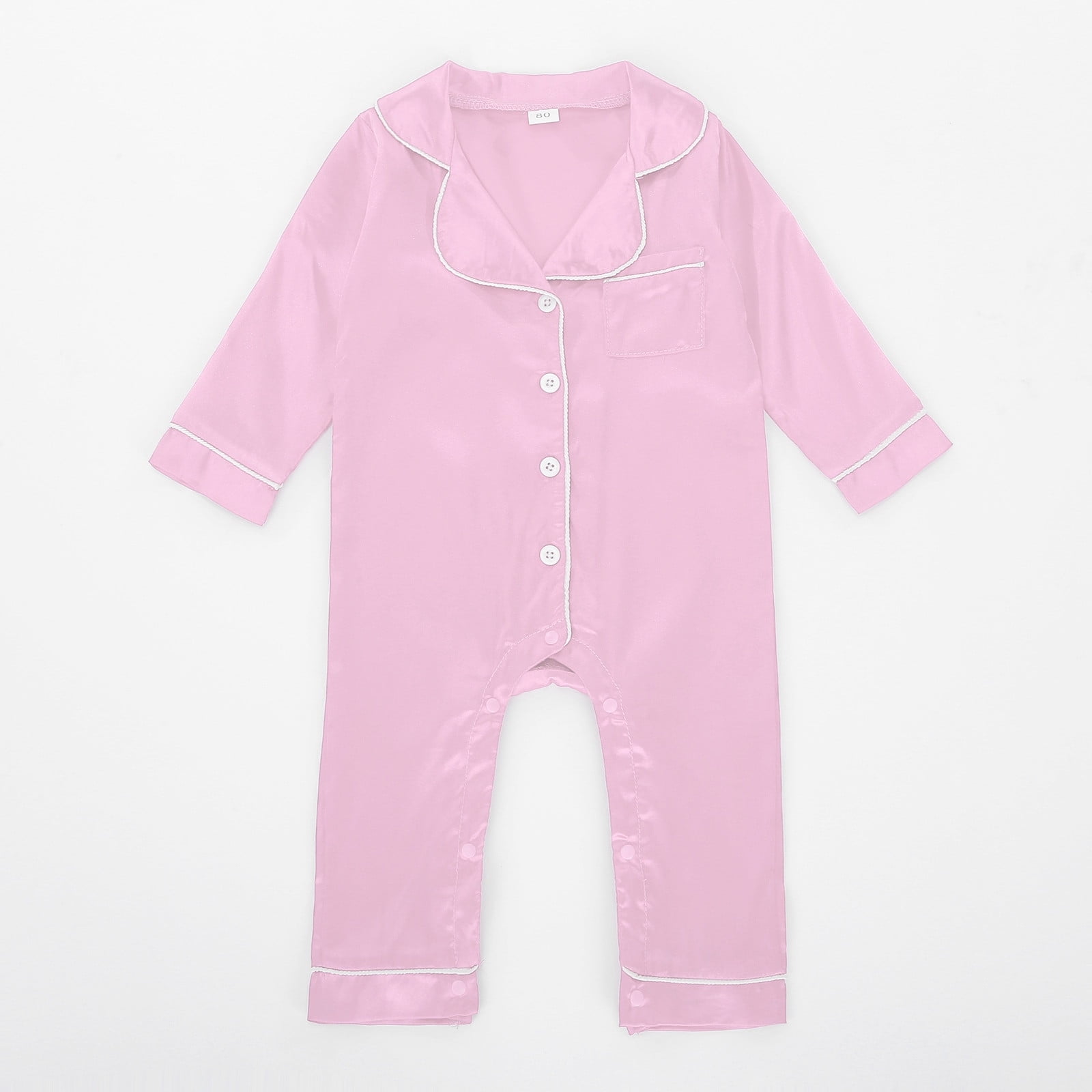 Baby Girl Boy Newborn Sleepers Satin infant Pjs Long Sleeve Lapel ...