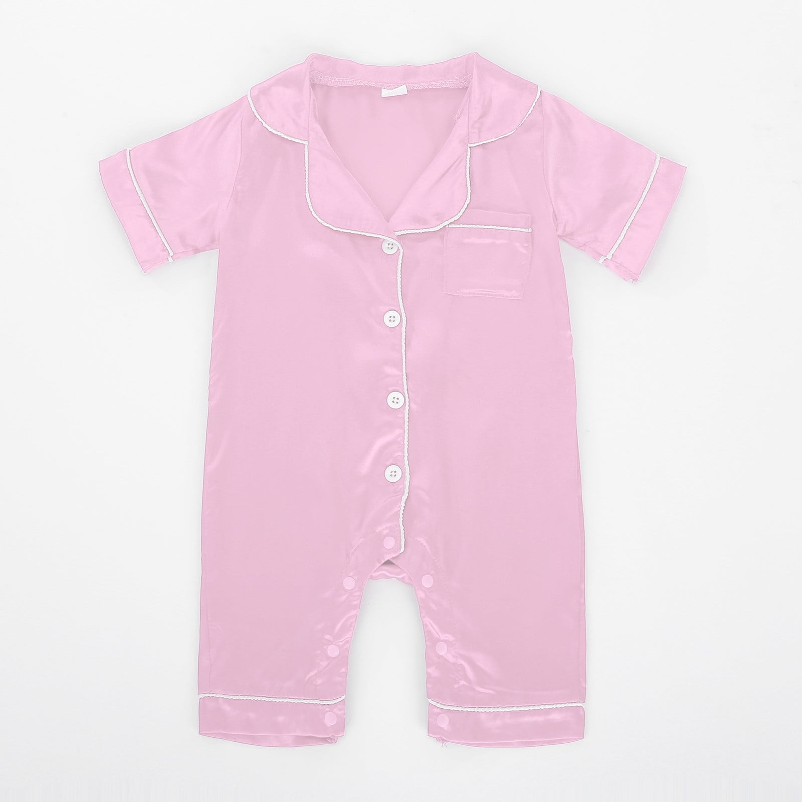 Baby Girl Boy Sleepers Satin Pjs Solid Short Sleeve Button Down Pjs New ...