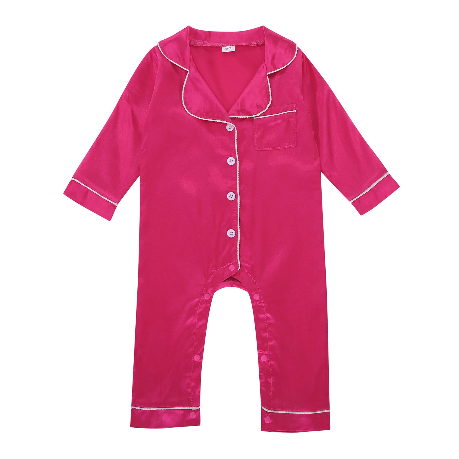 Baby Girl Boy Silk Pajamas Rompers Button Down Long Sleeve Satin Pj's ...