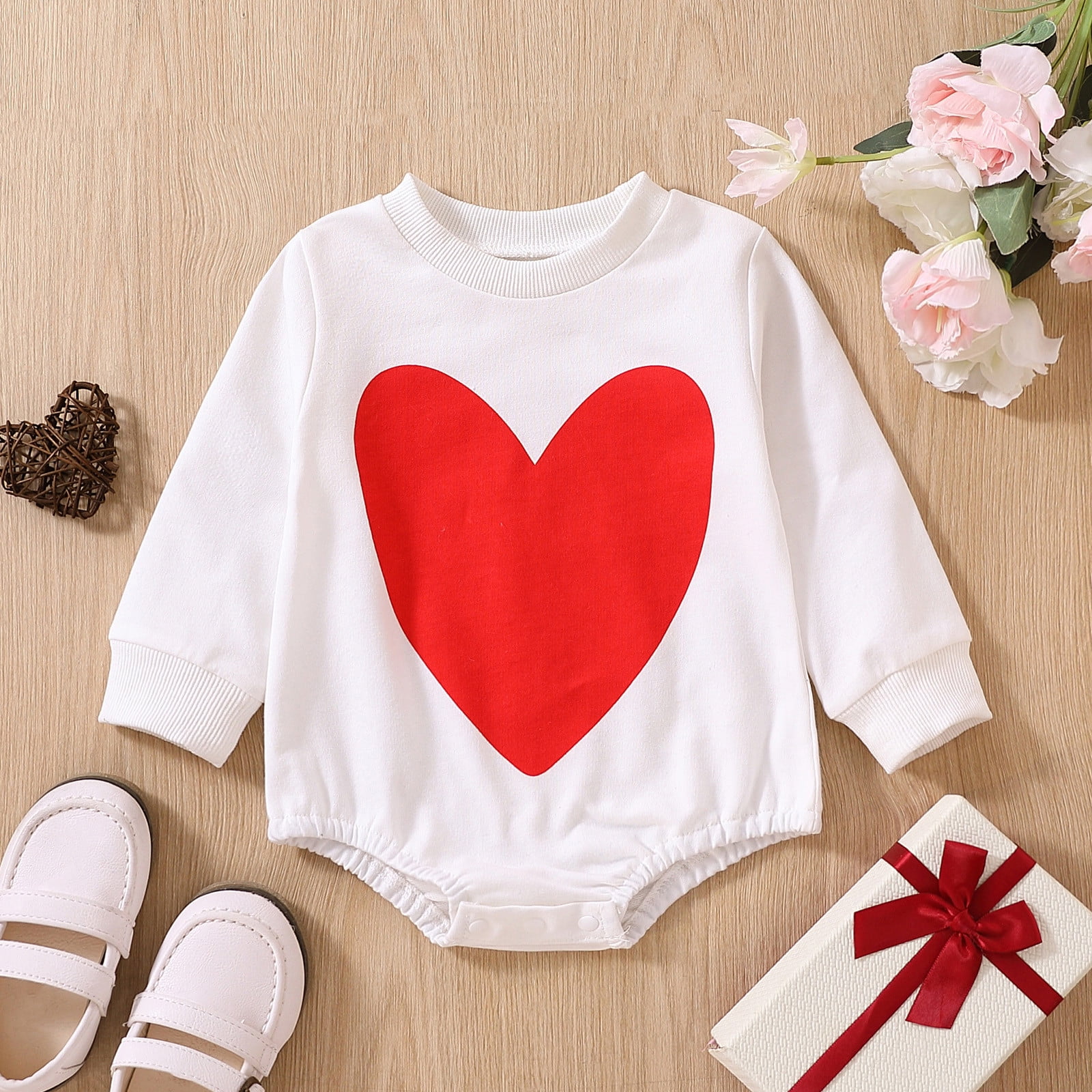 Baby Girl Boy Valentines Day Outfit Cute Heart Long Sleeve Bubble Romper Cute Jumpsuit Clothes ...