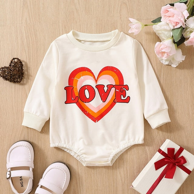 Baby Girl Boy Valentines Day Outfit Heart Crewneck Long Sleeve Bodysuit Sweater Tops Cute ...