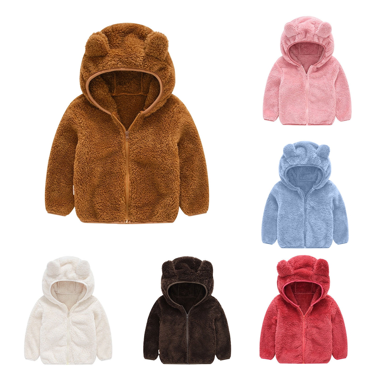 ZyeKqe Baby Girls Boys Winter Coats Solid Fleece Warm Outwear Cute Bear Ears Hooded Jacket ...