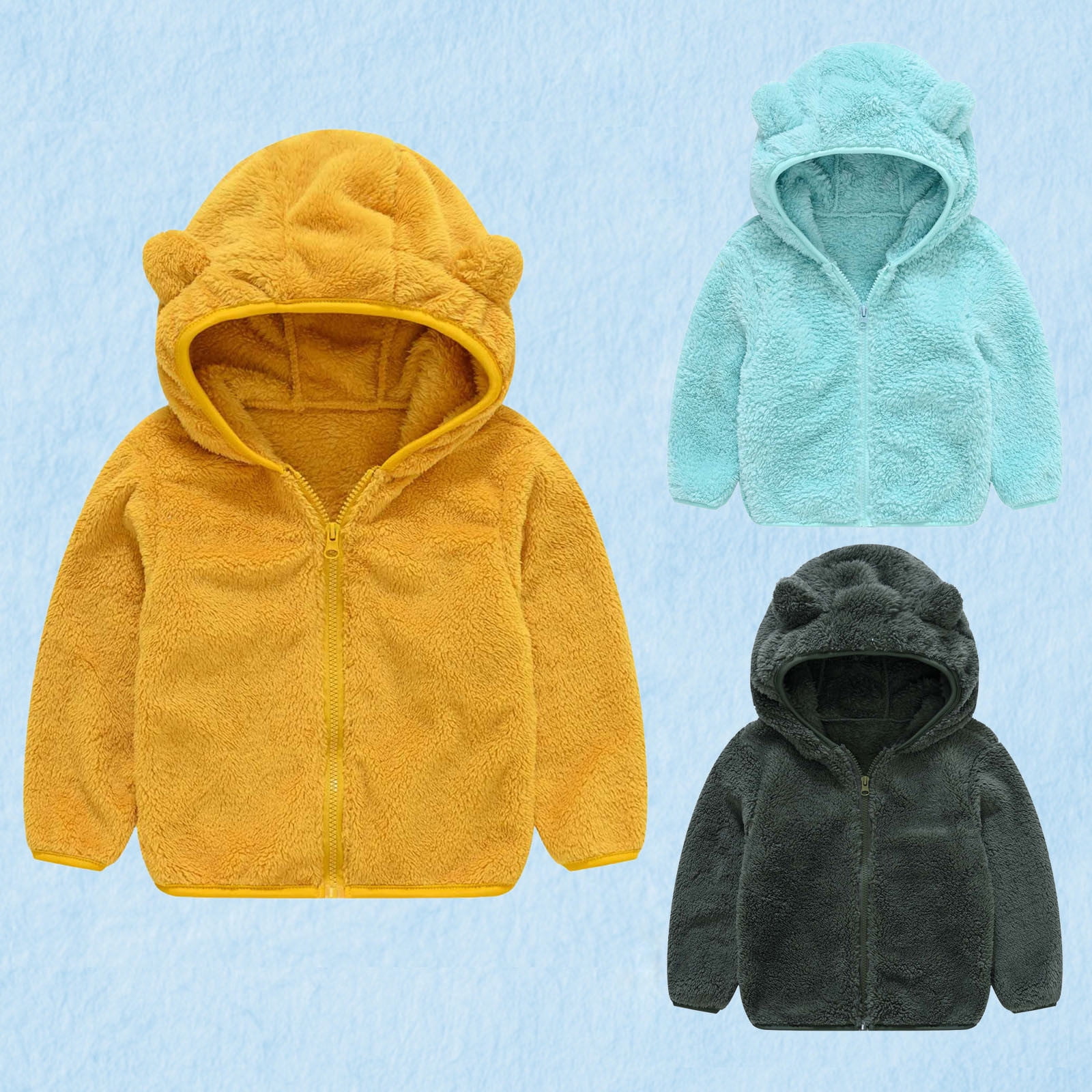 ZyeKqe Baby Girls Boys Winter Coats Solid Fleece Warm Outwear Cute Bear Ears Hooded Jacket ...