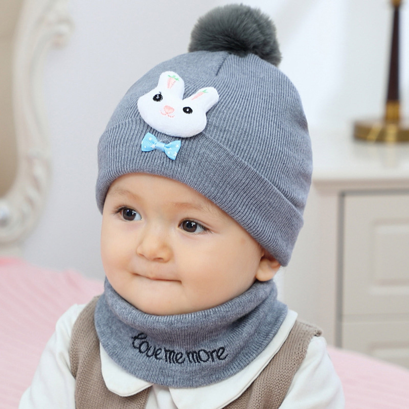 Baby Girl Boy Winter Hat Scarf Set infant Fleece Lined Hat Cute Winter ...