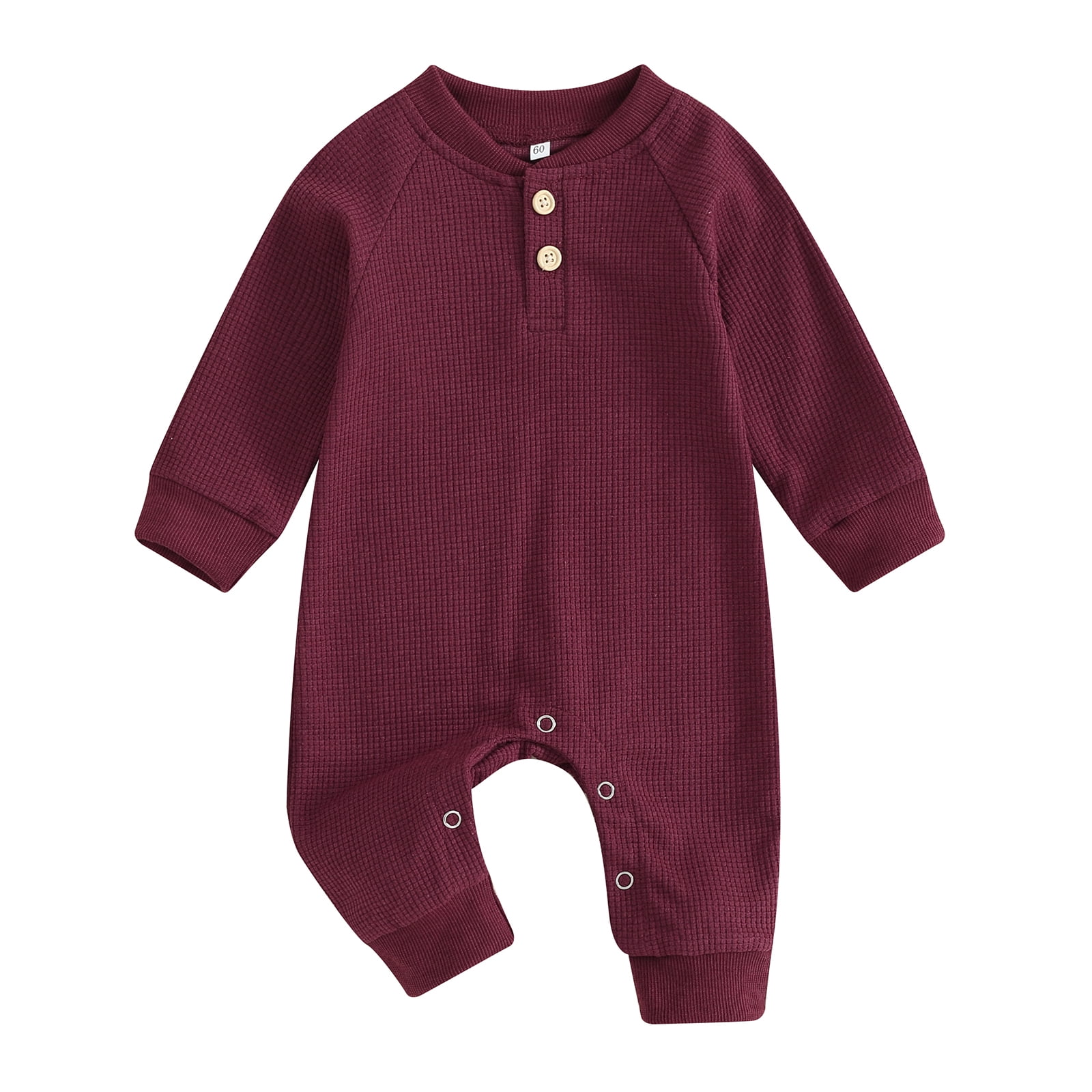 Baby Girl Boys Waffle Romper Infant Solid Color Long Sleeve One Piece ...