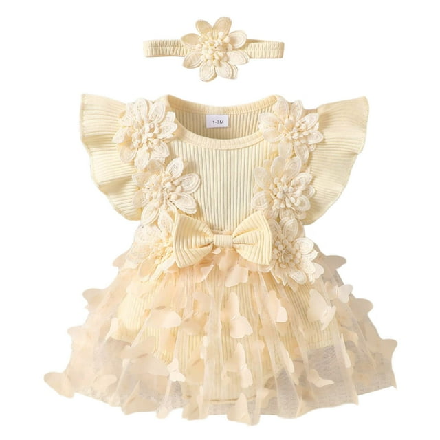 Baby Girl Bubble Romper Baby Newborn Girls'summer Mesh Ribbed Crawling Suit with 3D Butterfly ...