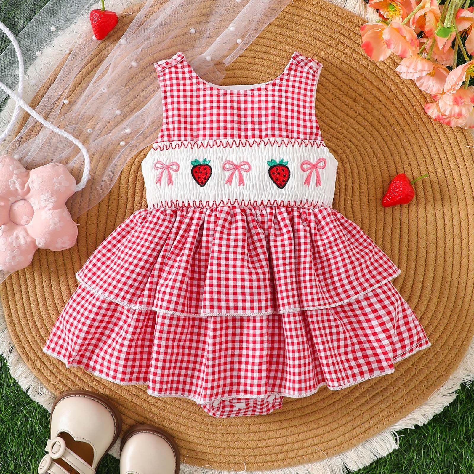 Baby Girl Bubble Romper Toddler Girls Summer Sleeveless Plaid Romper Fashion Bodysuits Dress ...
