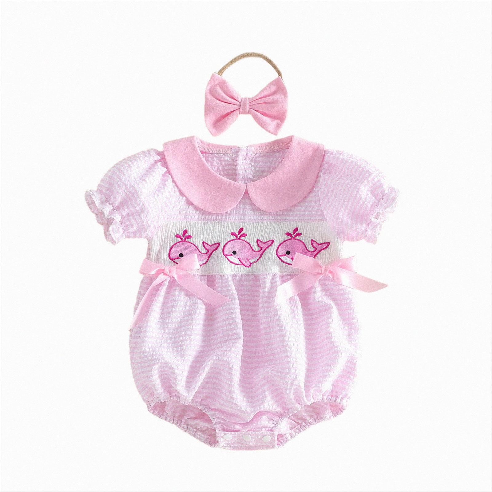 Baby Girl Bubble Romper Newborn Letter Embroidery Onesie Short Sleeve ...