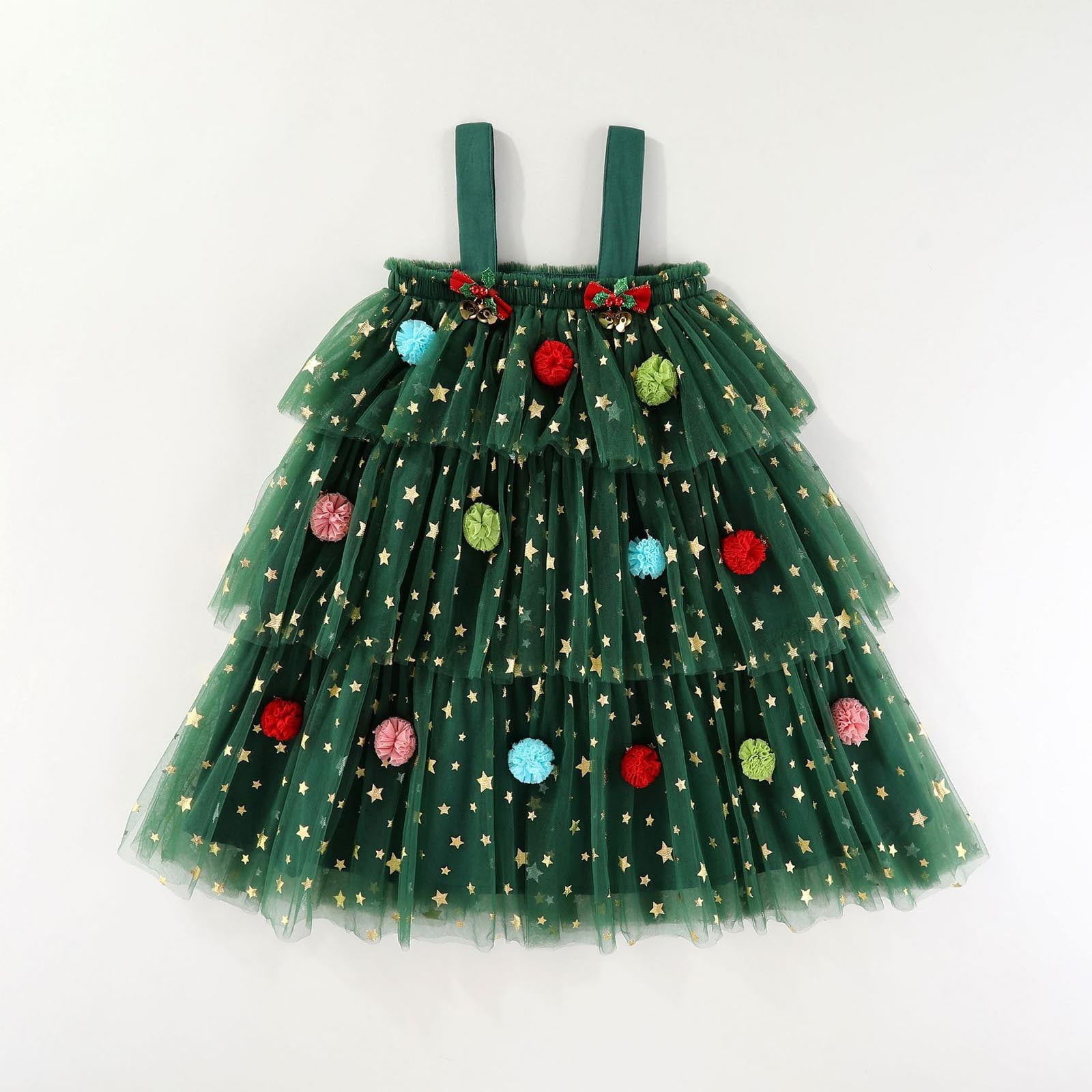 Baby Girl Christmas Dress Green Star Sequin Layered Tutu Tulle Dress ...