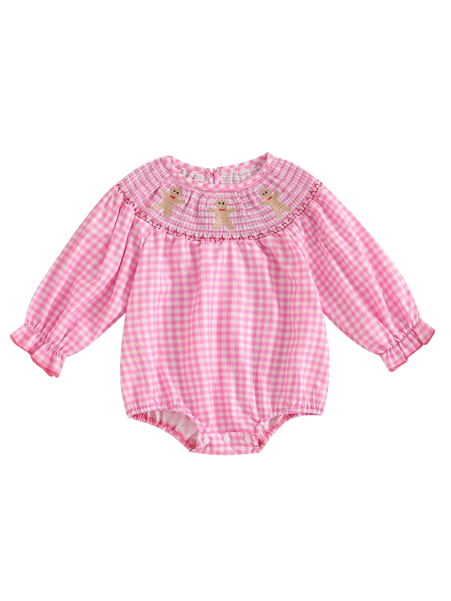 Baby Girl Christmas Outfit Plaid Gingerbread Smocked Bubble Romper Santa Puff Long Sleeve ...