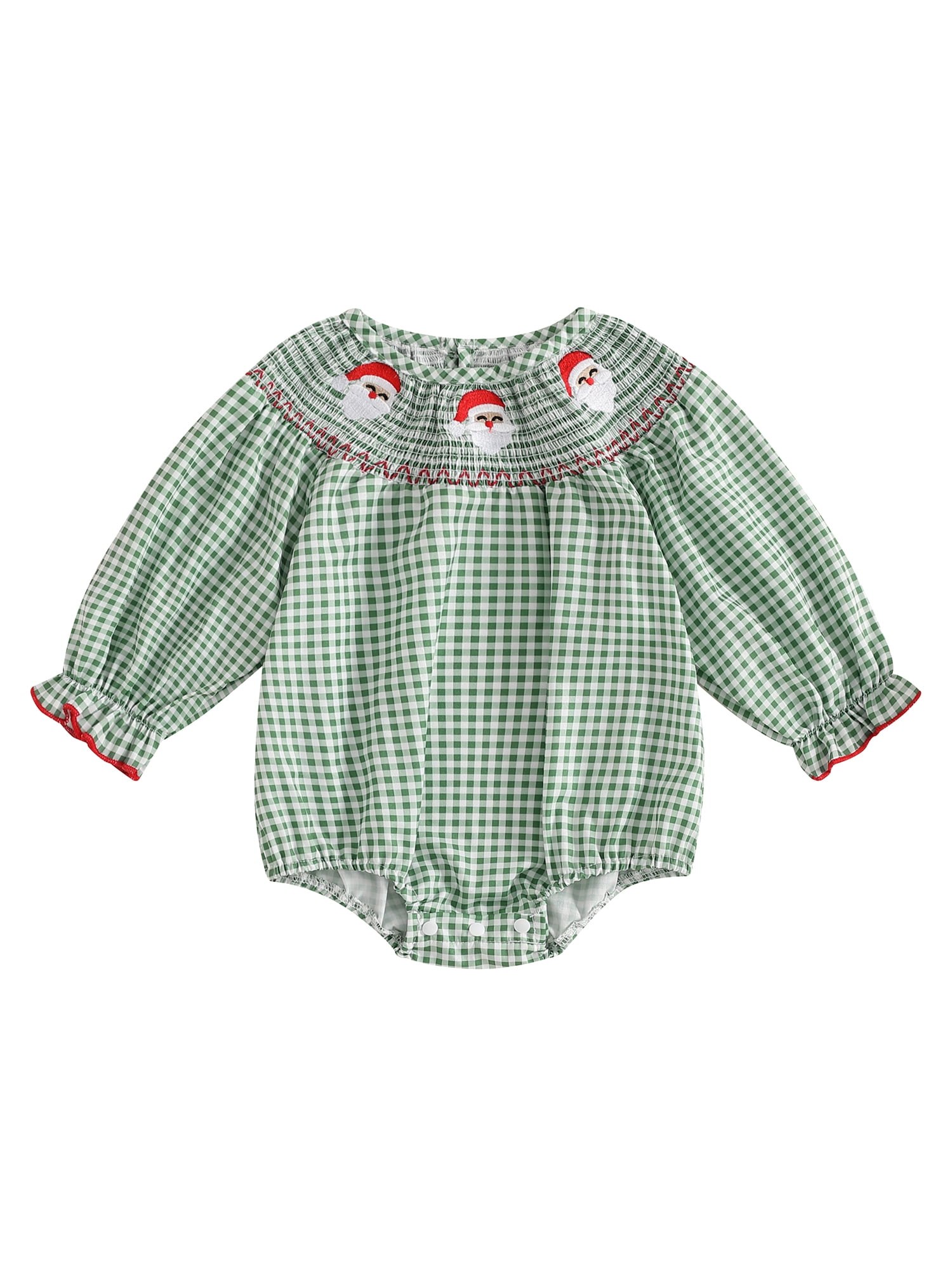 Baby Girl Christmas Outfit Plaid Gingerbread Smocked Bubble Romper Santa Puff Long Sleeve ...
