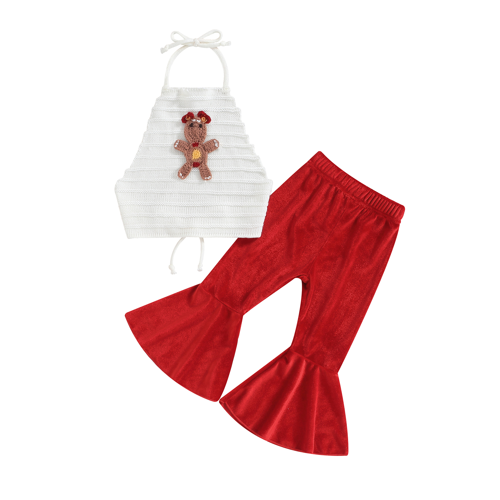 Baby Girl Christmas Set of 2 Sleeveless Gingerbread Man Halter Top ...