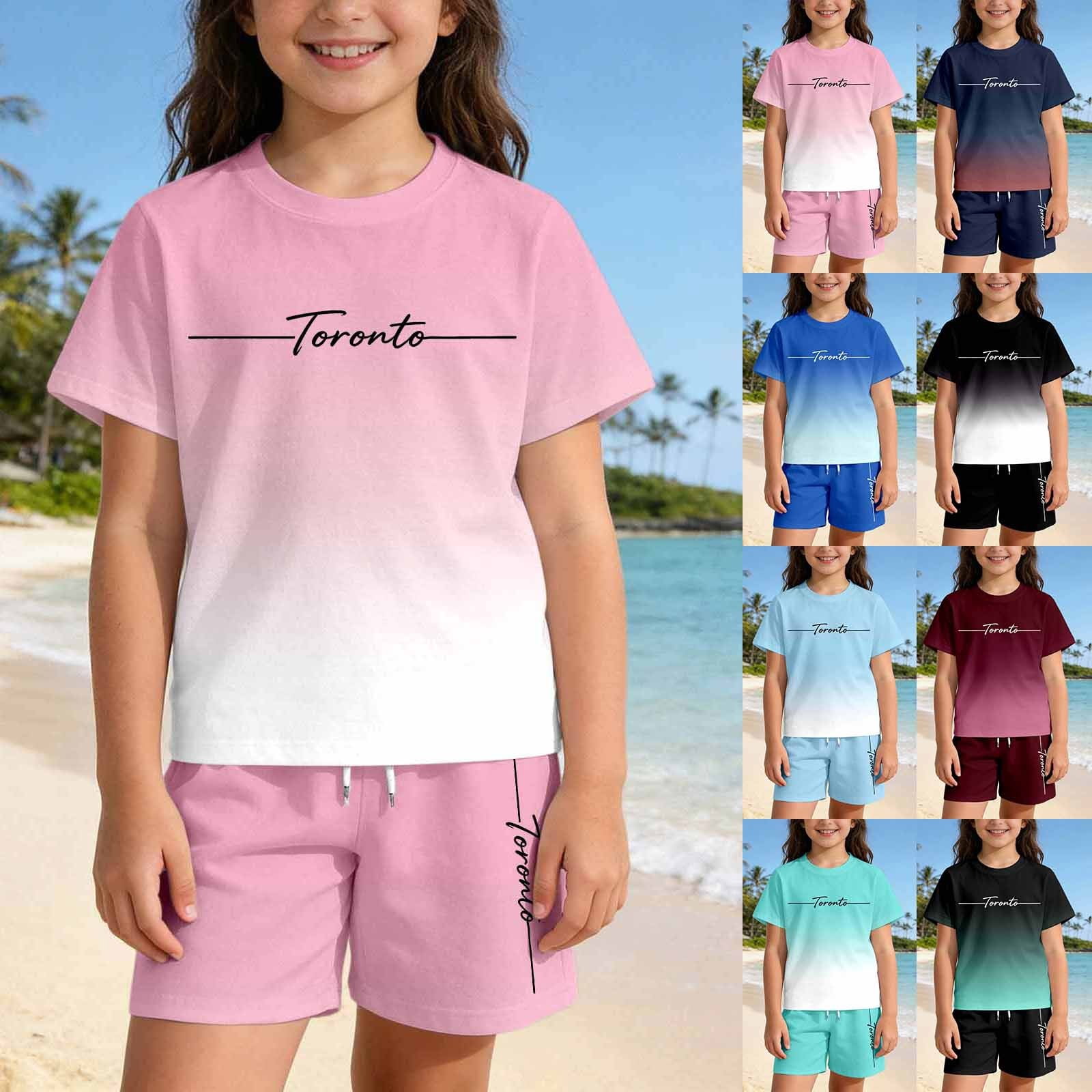 Baby Girl Clothes Boys Summer City Alphabet Gradient Print Casual Style ...