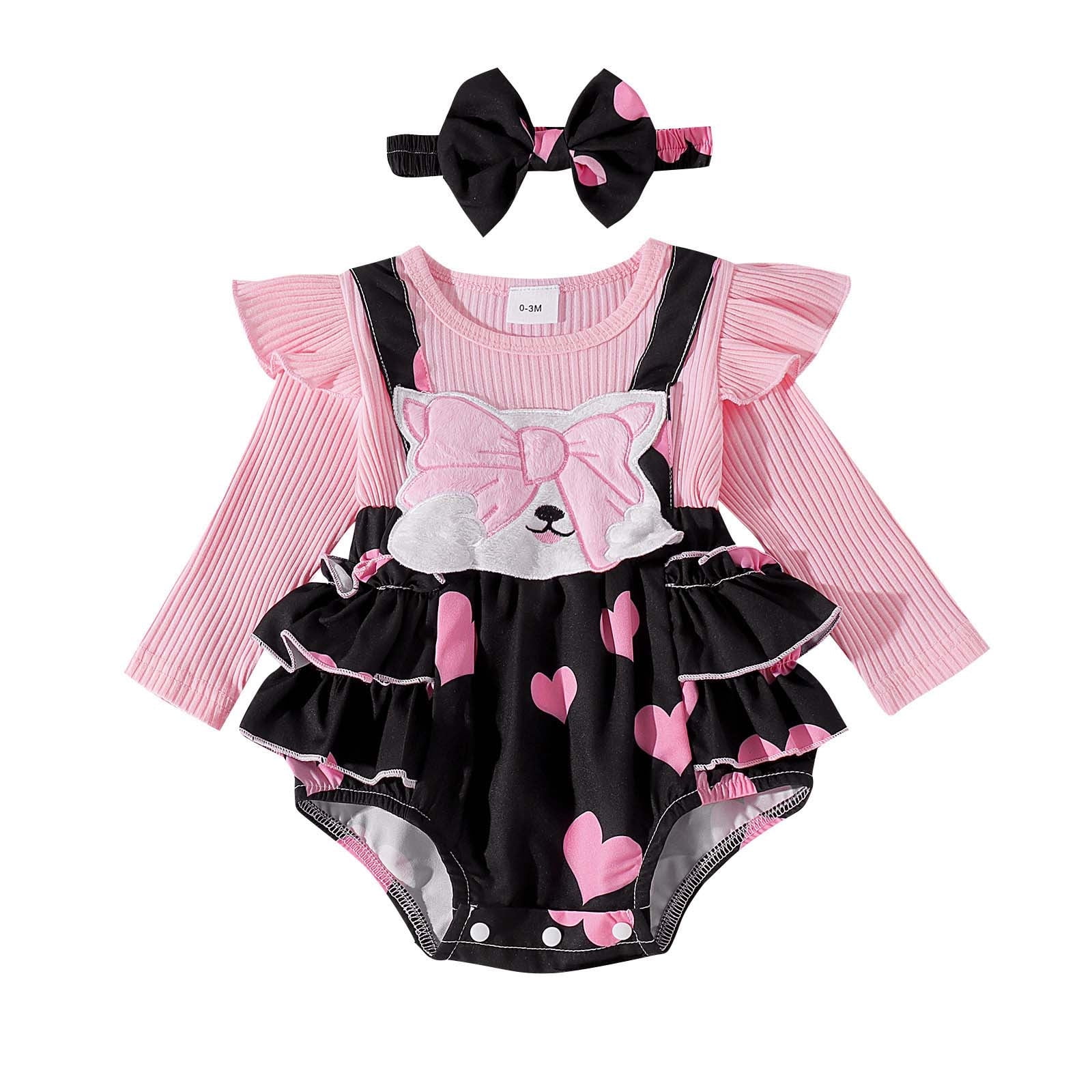 Baby Girl Clothes Ruffle Sleeve Romper Dress Lace Mesh Ribbed Romper Dress with Bow Headband ...