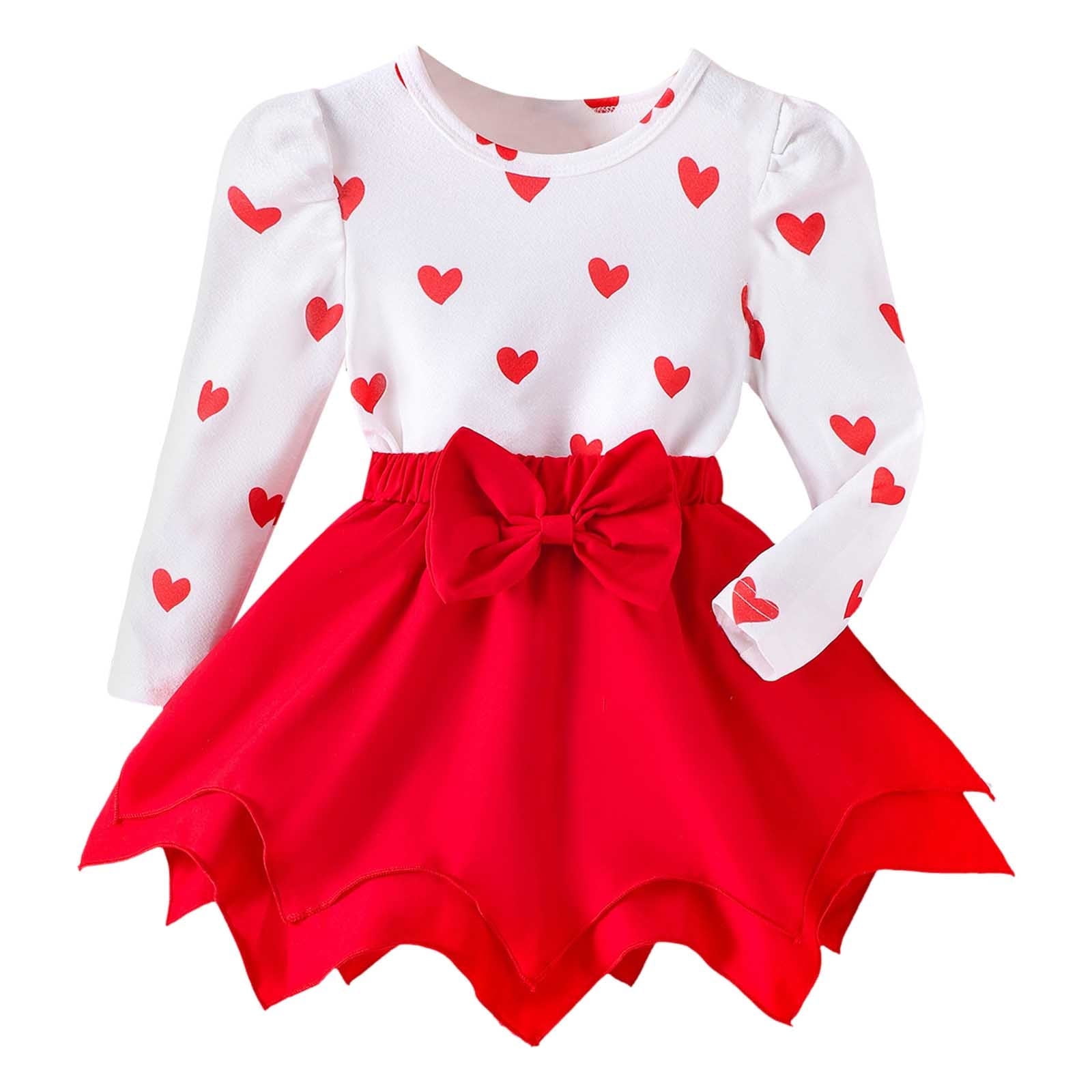 Baby Girl Clothes Kids Valentine's Day Outfits Long Sleeve Heart Print Top Red Skirt Set Toddler ...