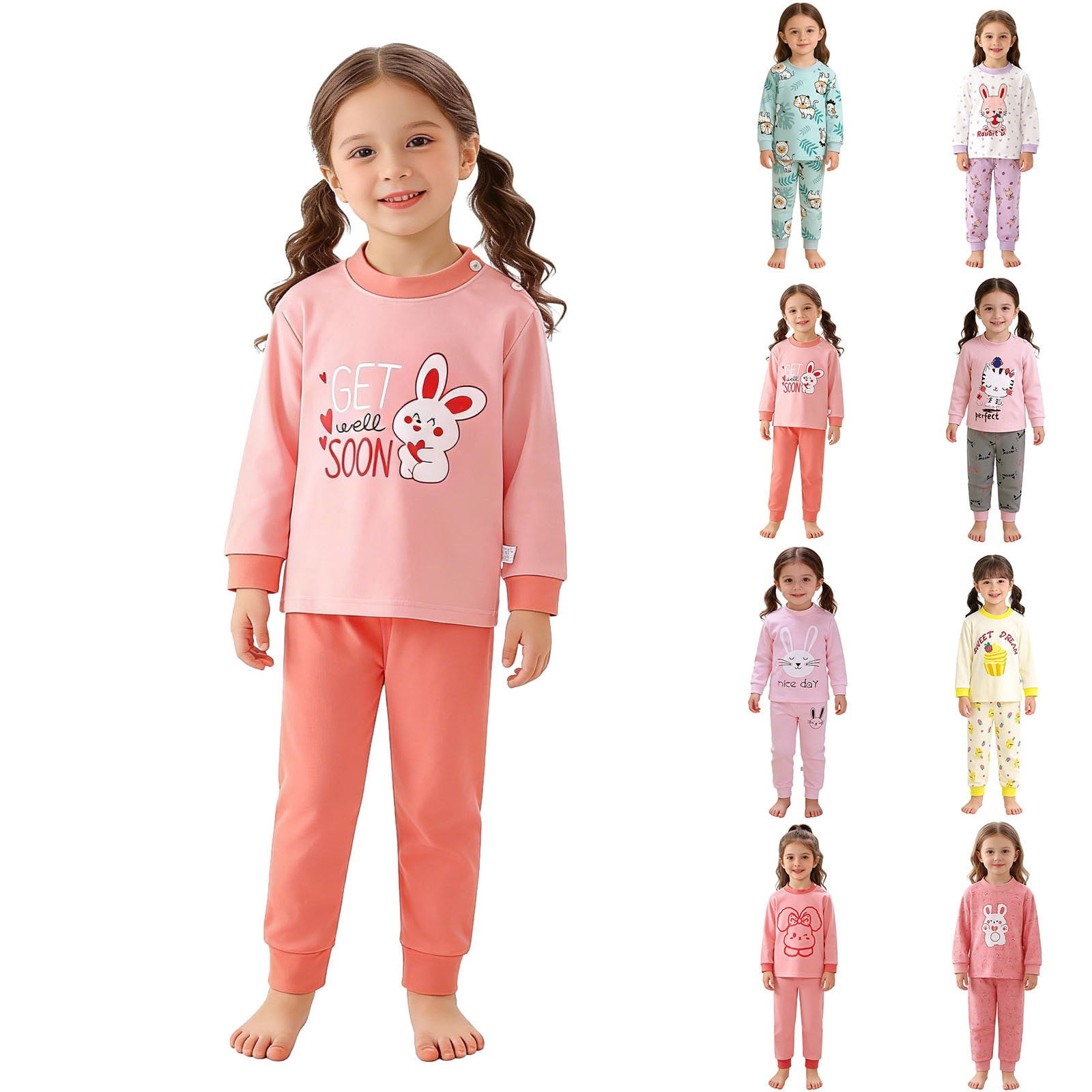 Baby Girl Clothes Long Sleeve Bunny Cat Print Top and Pants Cotton ...