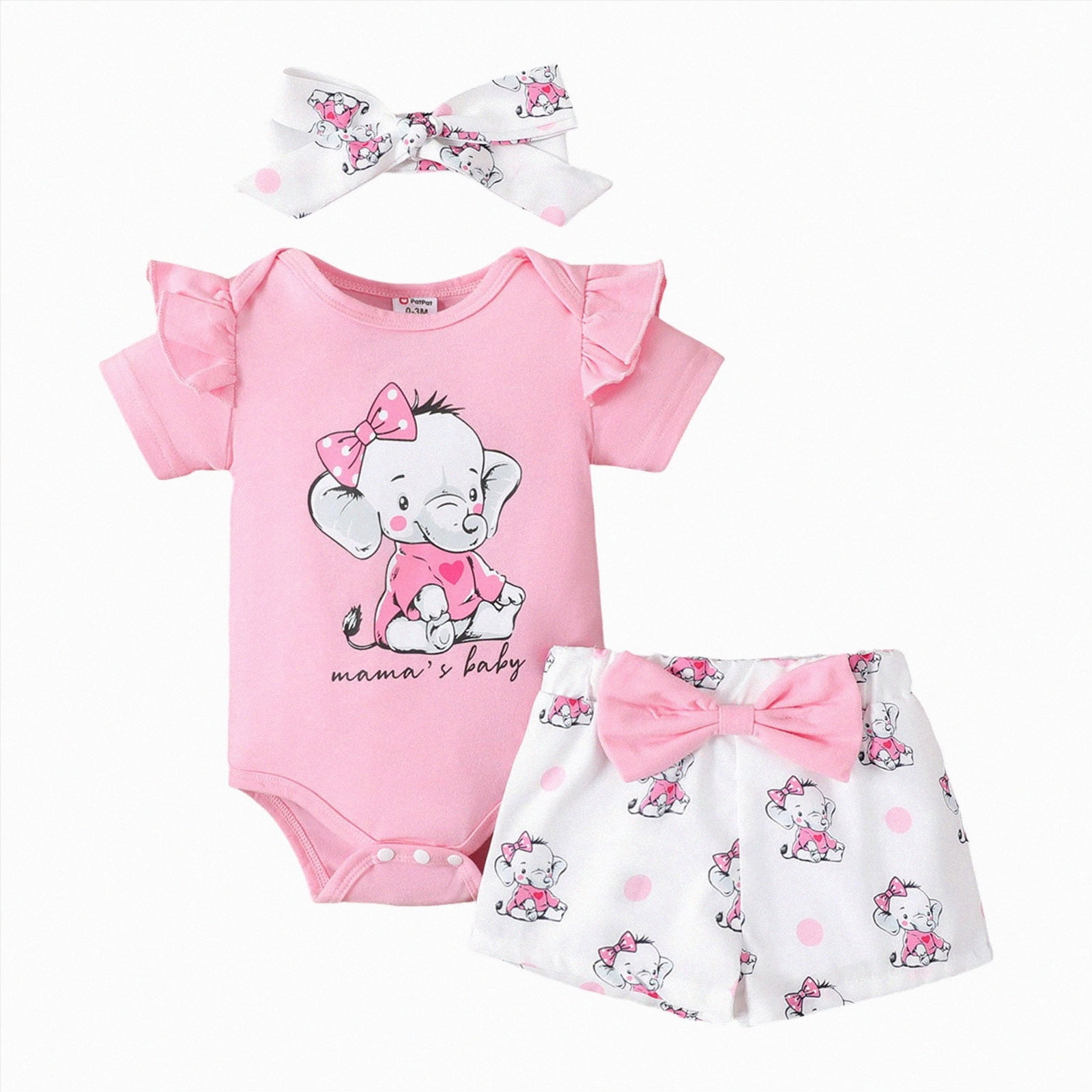 Baby Girl Clothes Outfit Elephant Print Outfit Ruffle Romper and Short ...