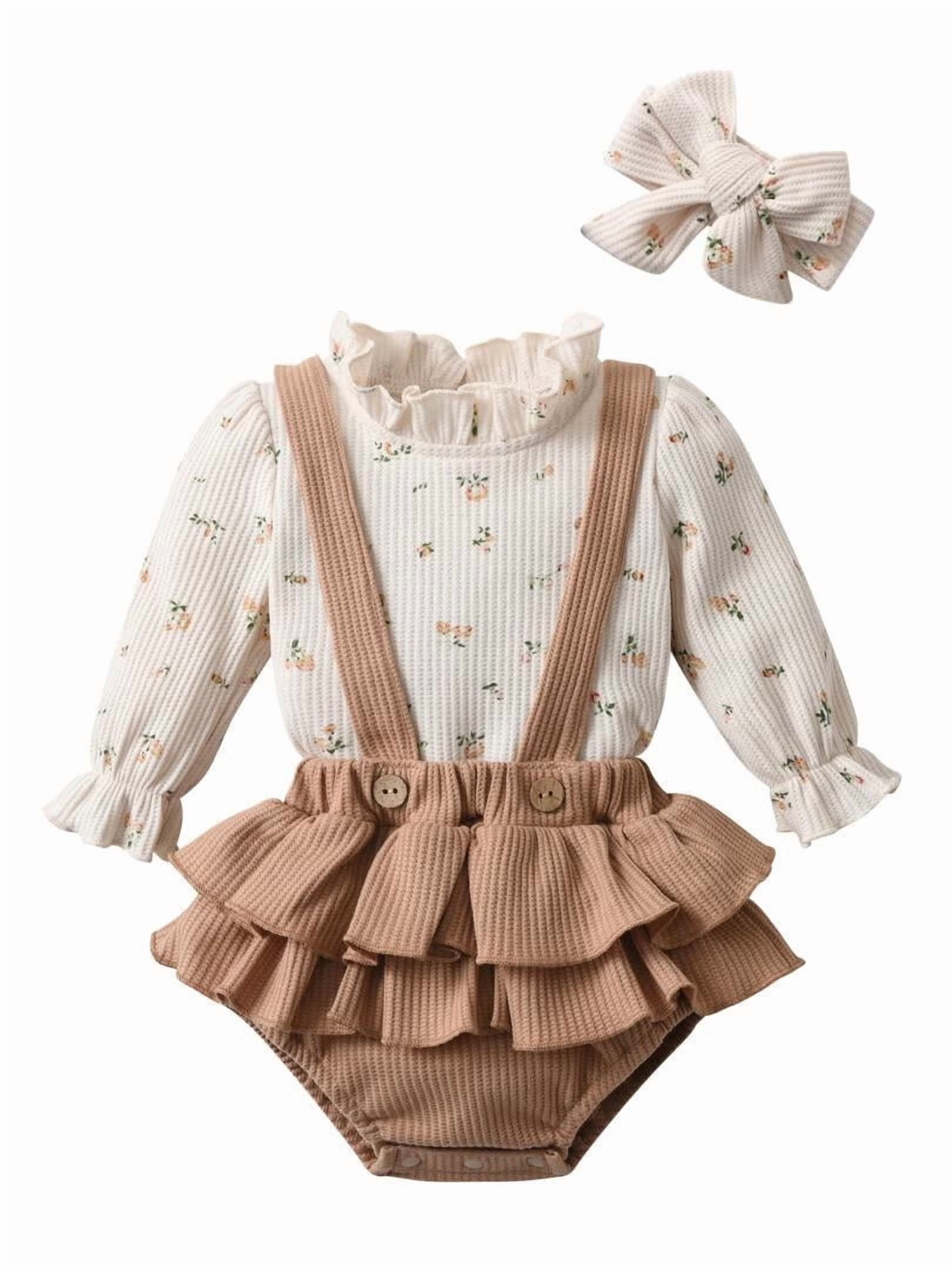 Baby Girl Clothes Print Tops + Suspender Romper Dress + Headband Outfit ...