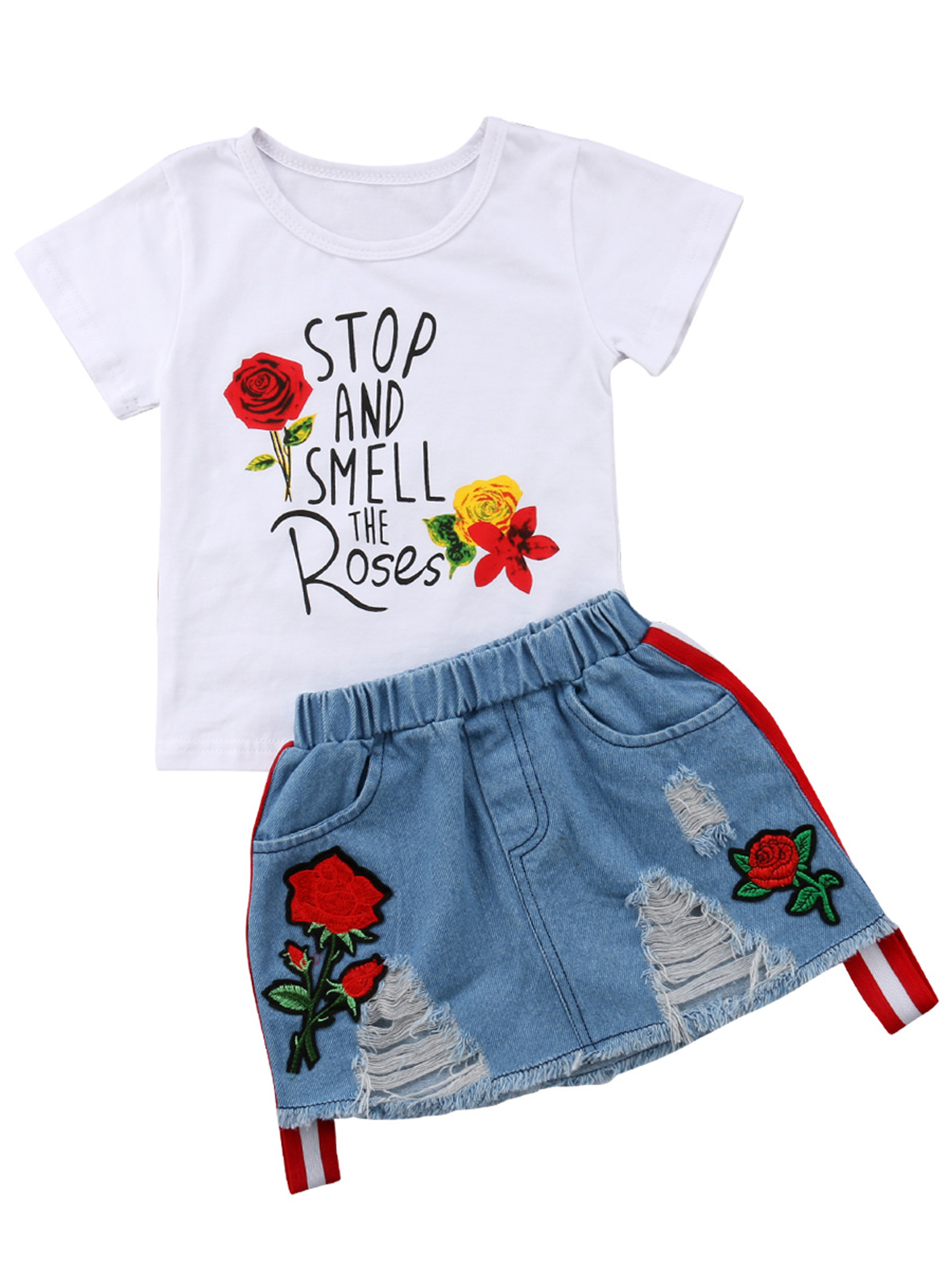 Baby Girl Clothes Sets Summer Flower Letter Print T-Shirt and Denim ...