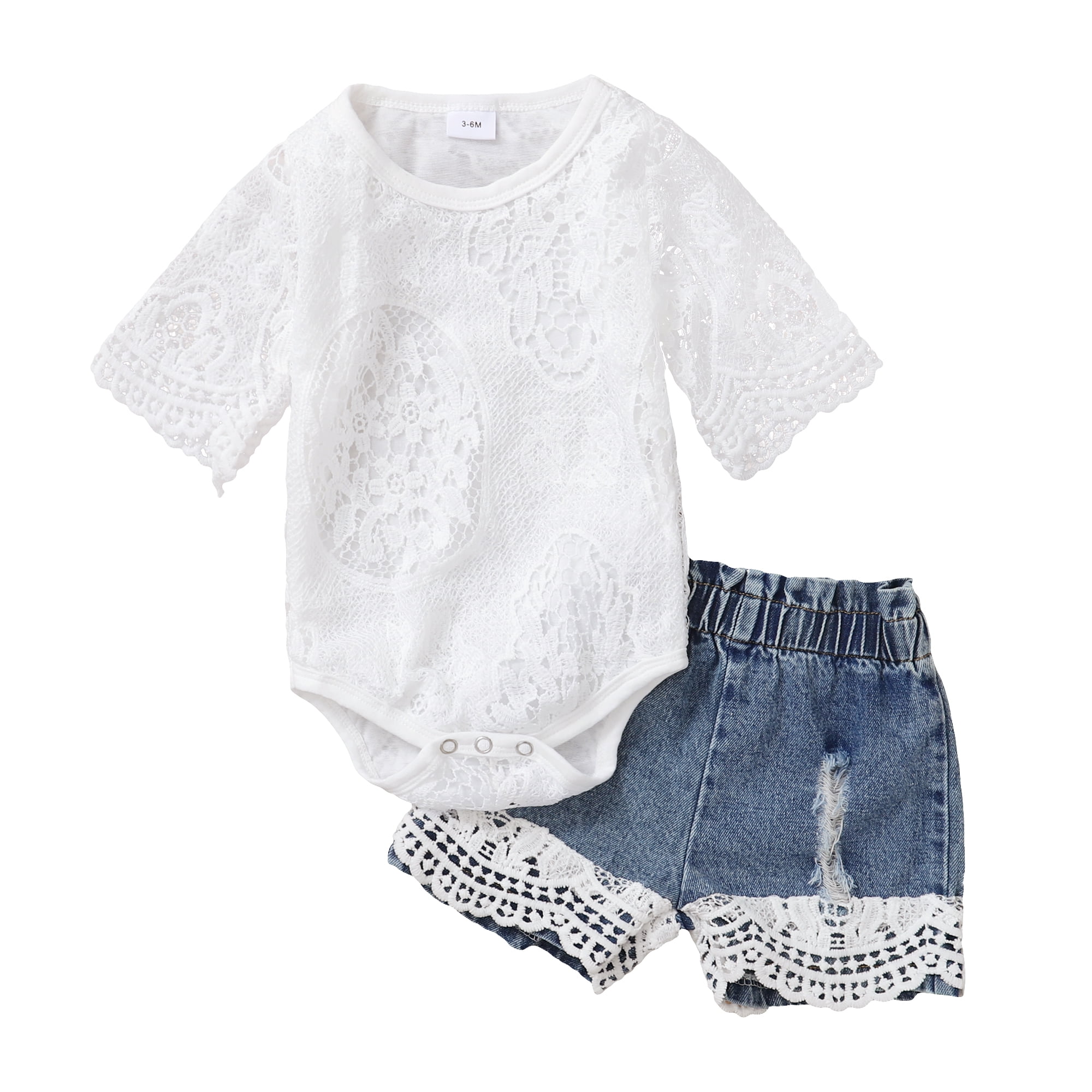 Baby Girl Clothes - Short Sleeves Lace Wear Denim Shorts Set Summer ...