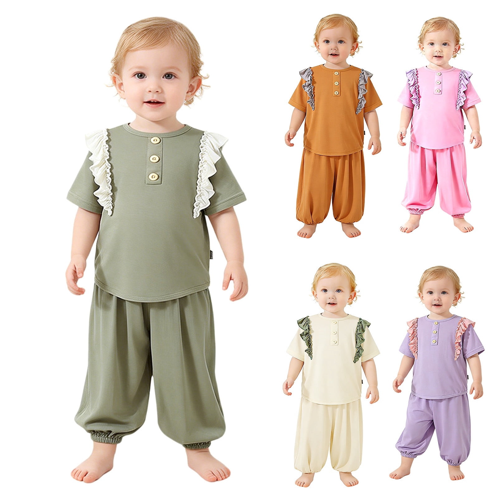 Baby Girl Clothes Soft Cotton Gauze Short Sleeve 2 Piece Loungewear ...