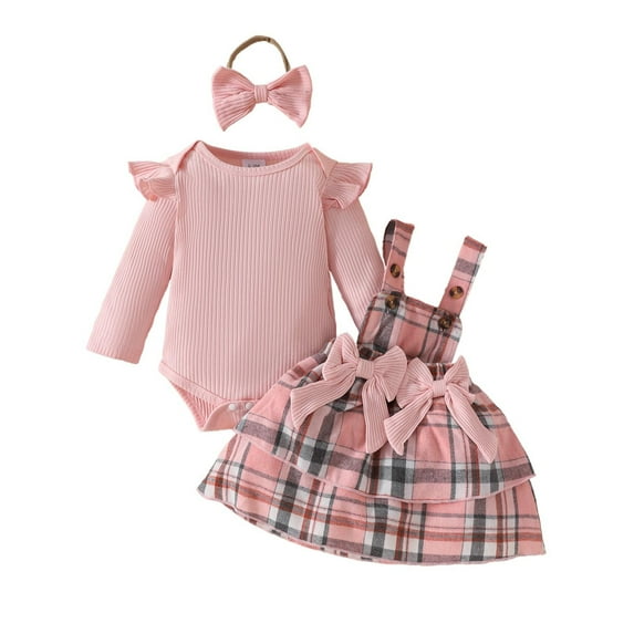 Baby Girl Clothes Spring Outfit, Long Sleeve Ruffle Romper Plaid Skirt ...